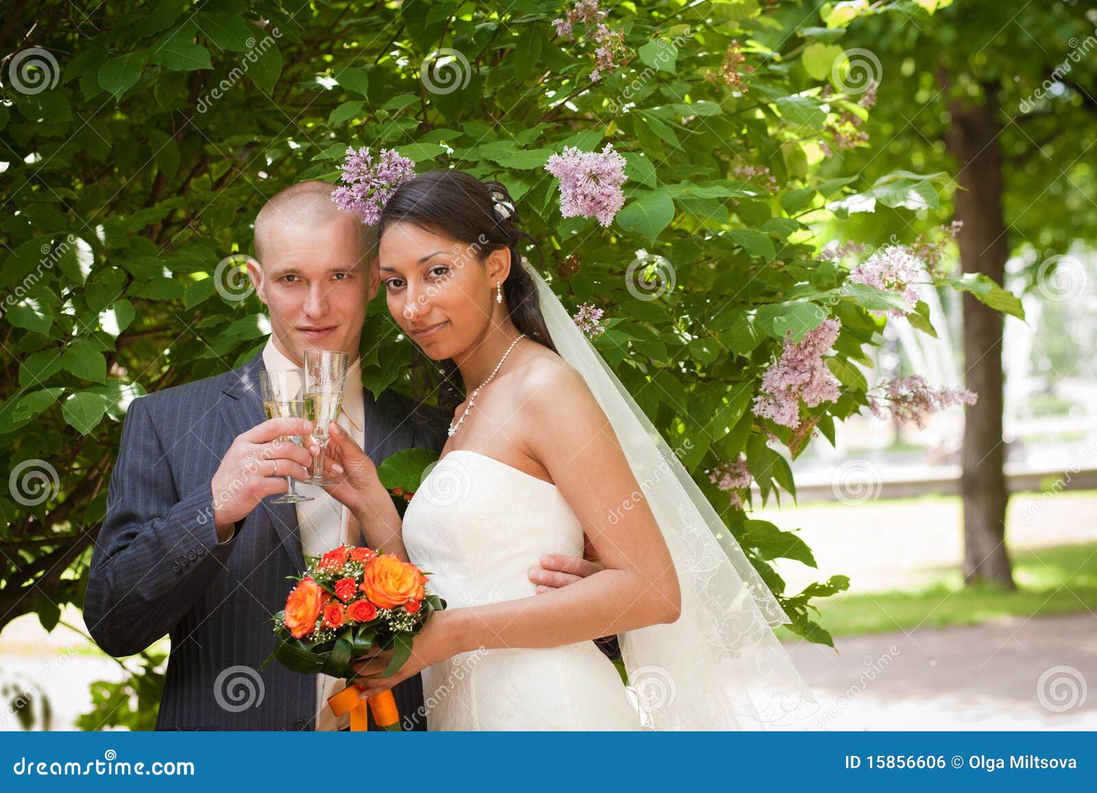 Wedding Couple Drinking Champagne Stock Photo - Image of beautiful ...
