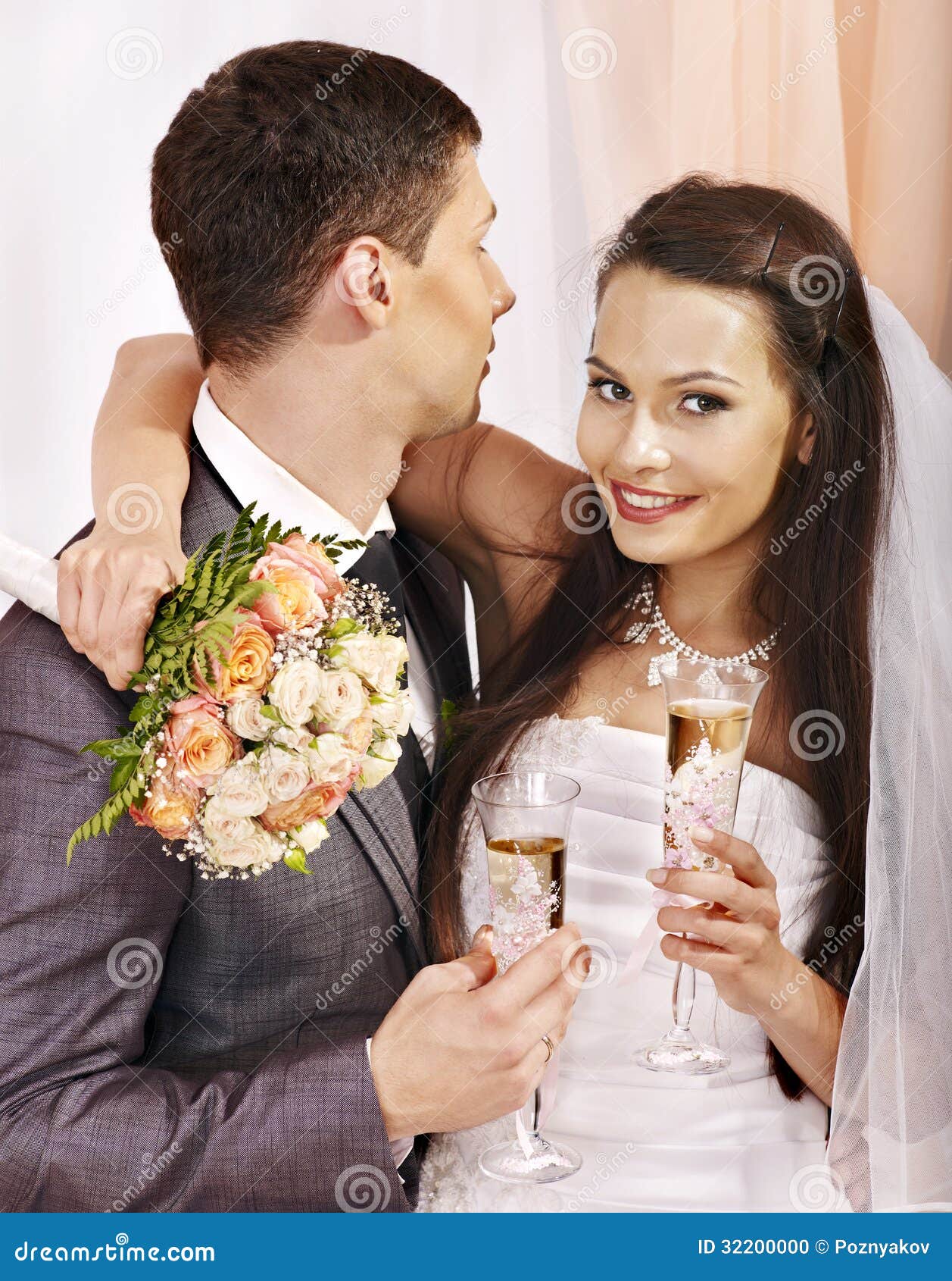 Wedding Couple Drinking Champagne Stock Photo - Image of romantic ...