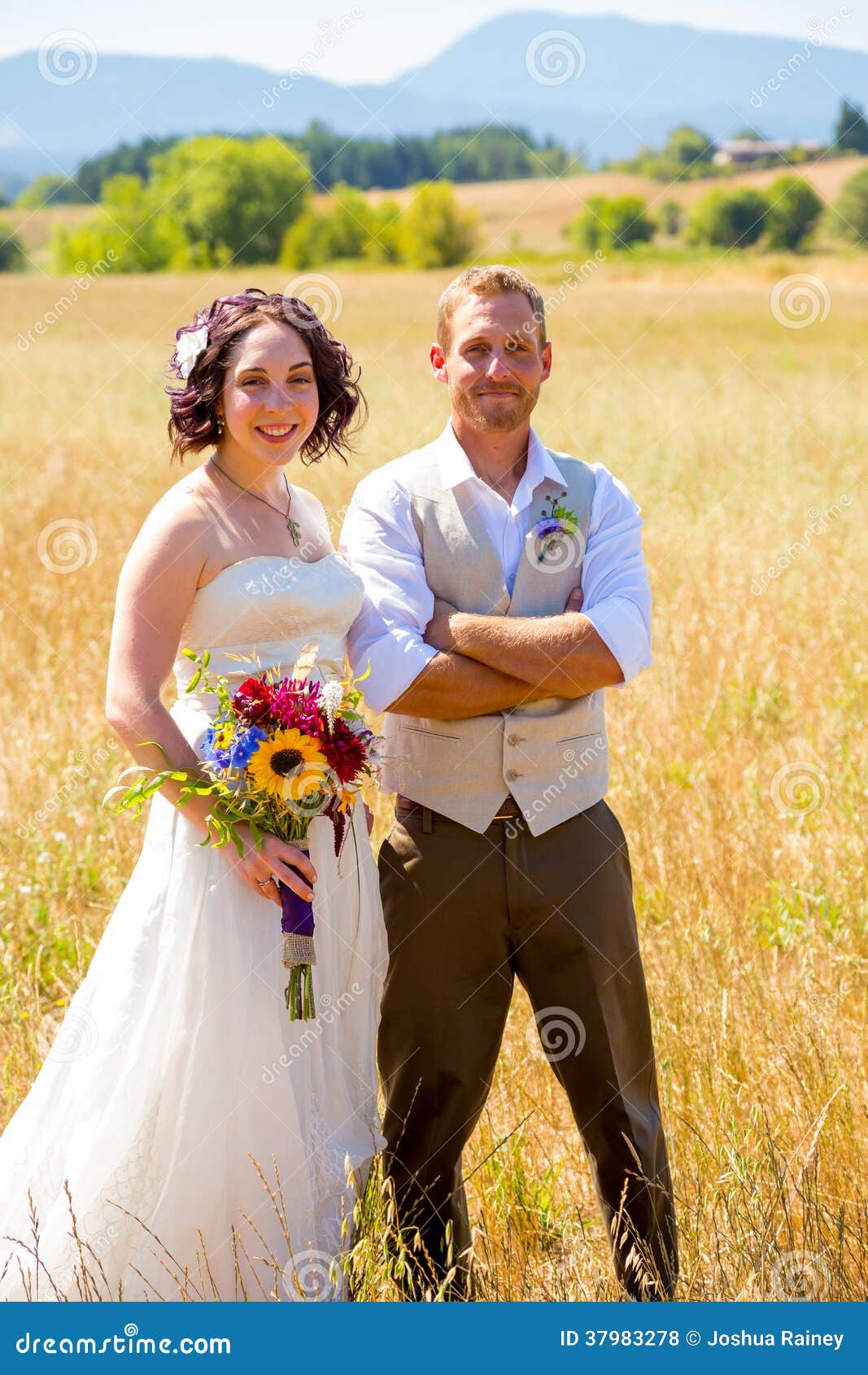 Wedding Couple in Field stock photo. Image of heterosexual - 37983278