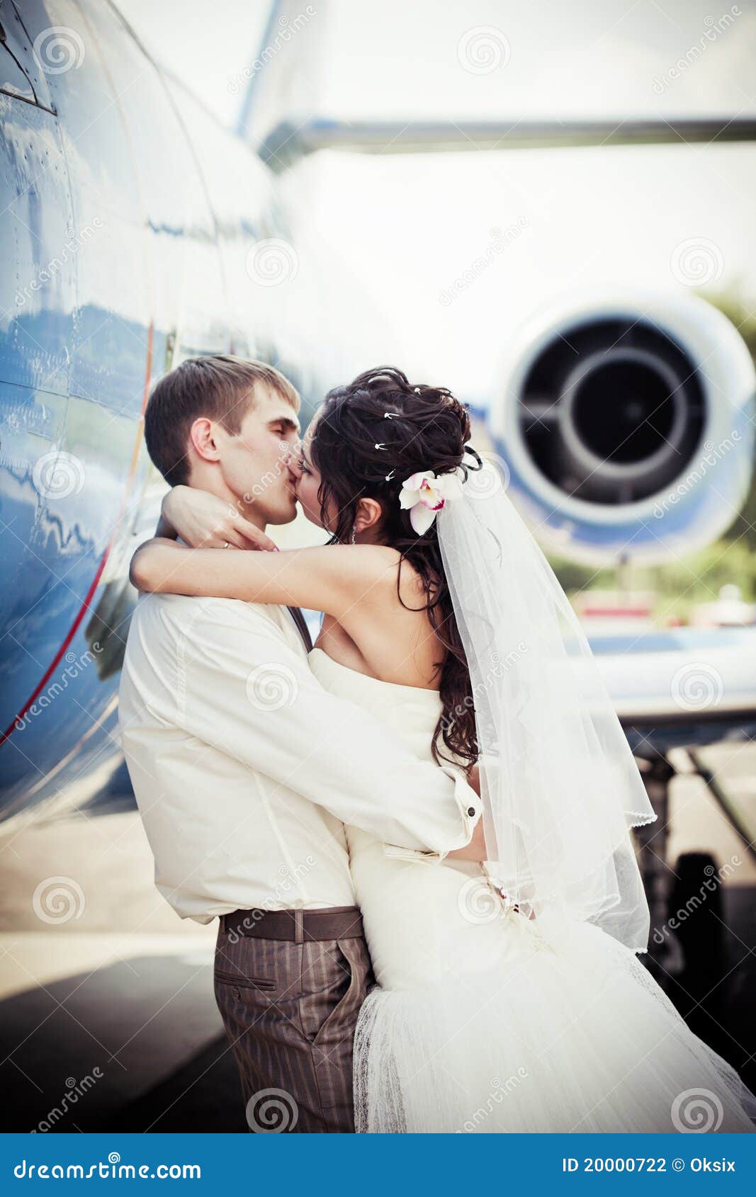 Wedding Couple Fly on Honeymoon Stock Photo - Image of nuptial ...