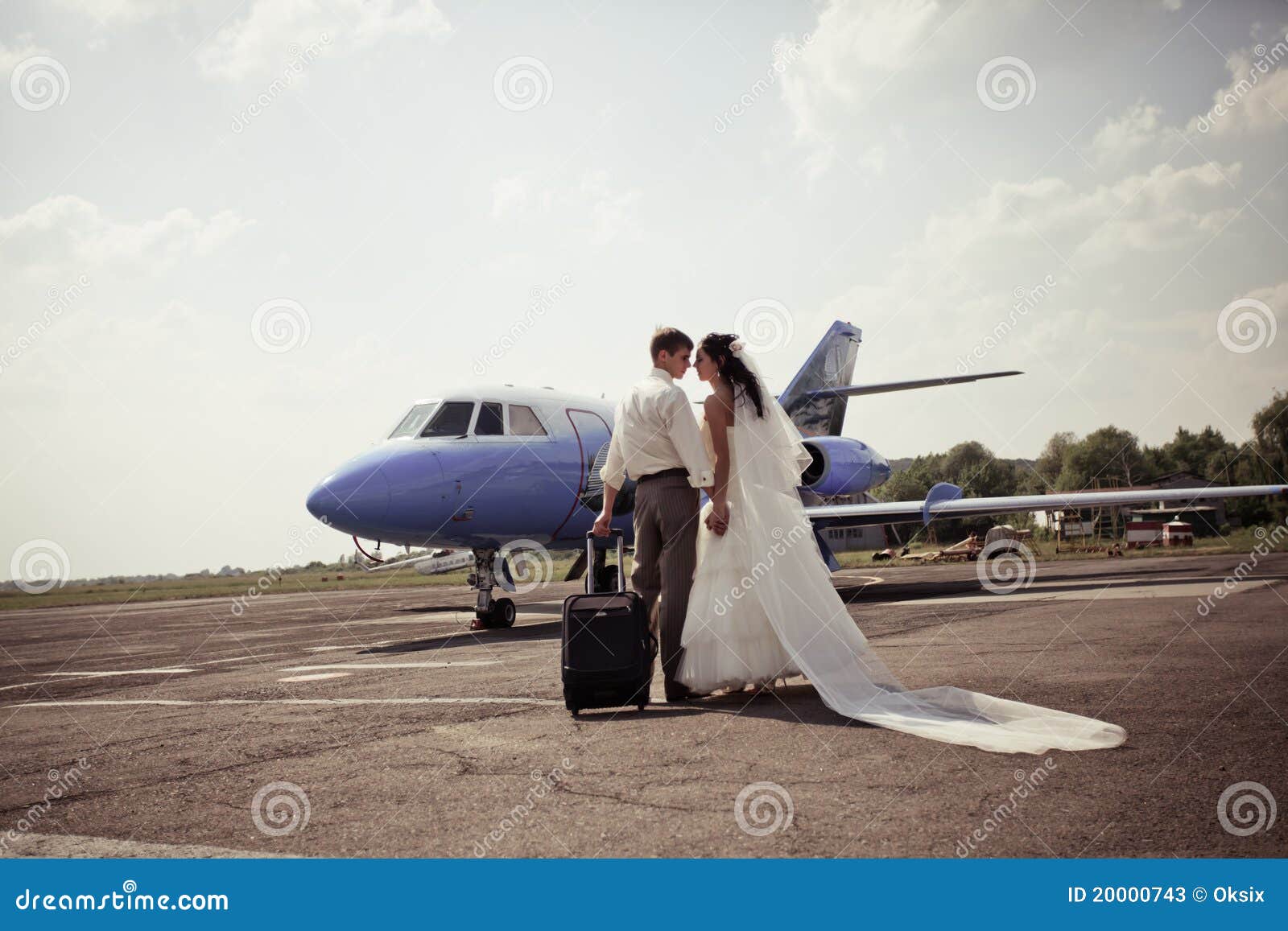 Wedding Couple Fly on Honeymoon Stock Image - Image of romantic ...