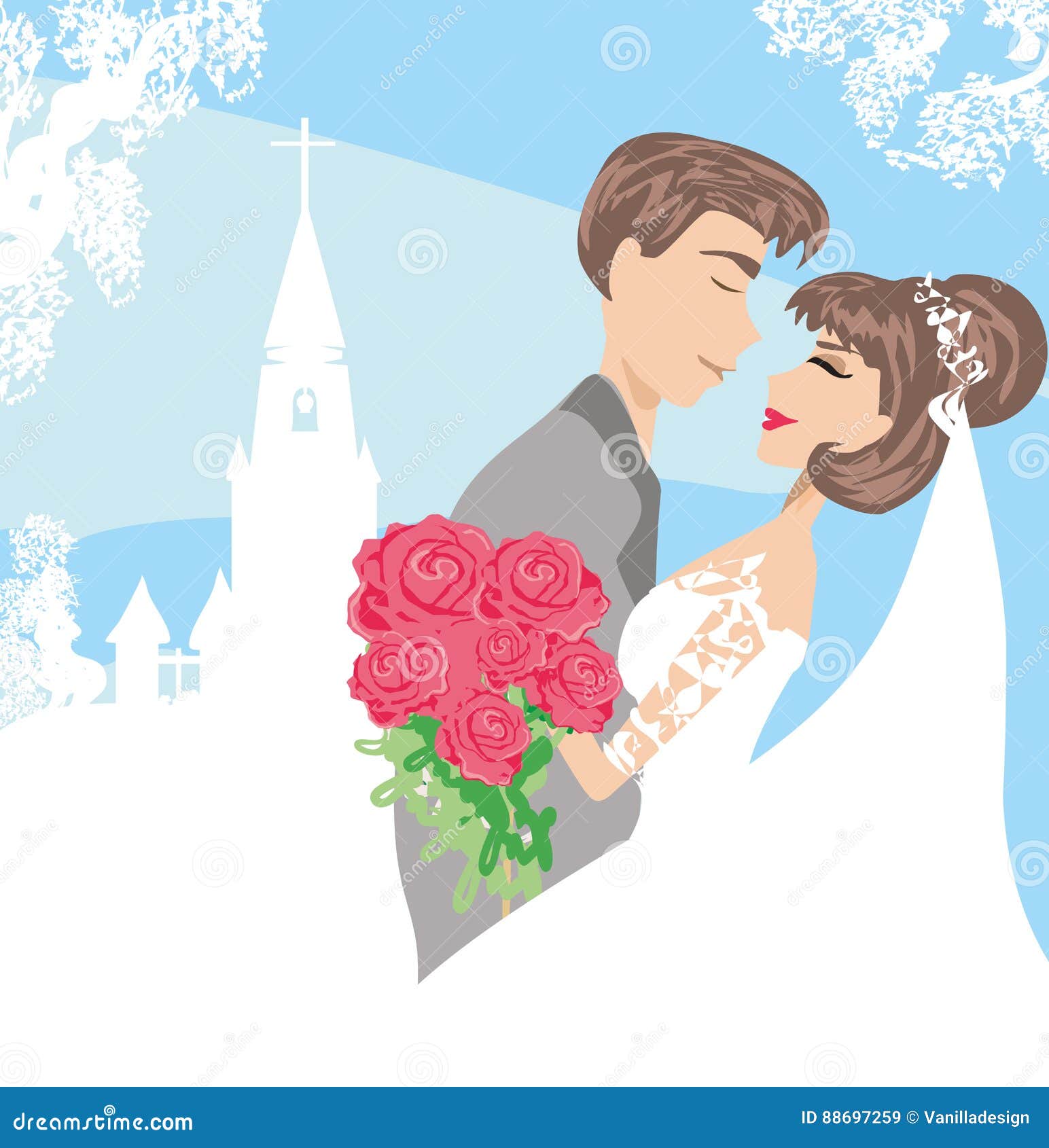 Wedding Couple in Front of a Church Stock Vector - Illustration of ...