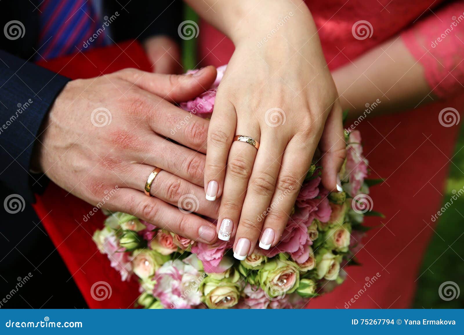 Wedding Couple Hands with Rings Stock Photo - Image of married, floral ...