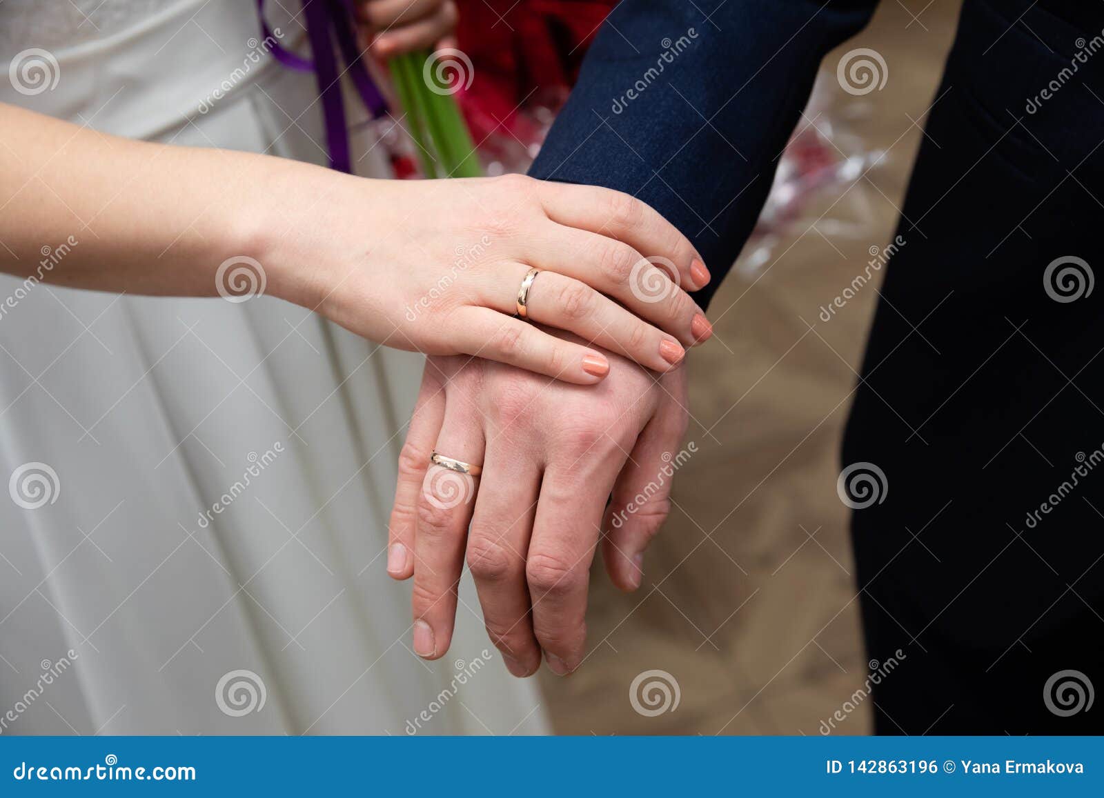 Wedding Couple Hands with Wedding Rings Stock Photo - Image of ...