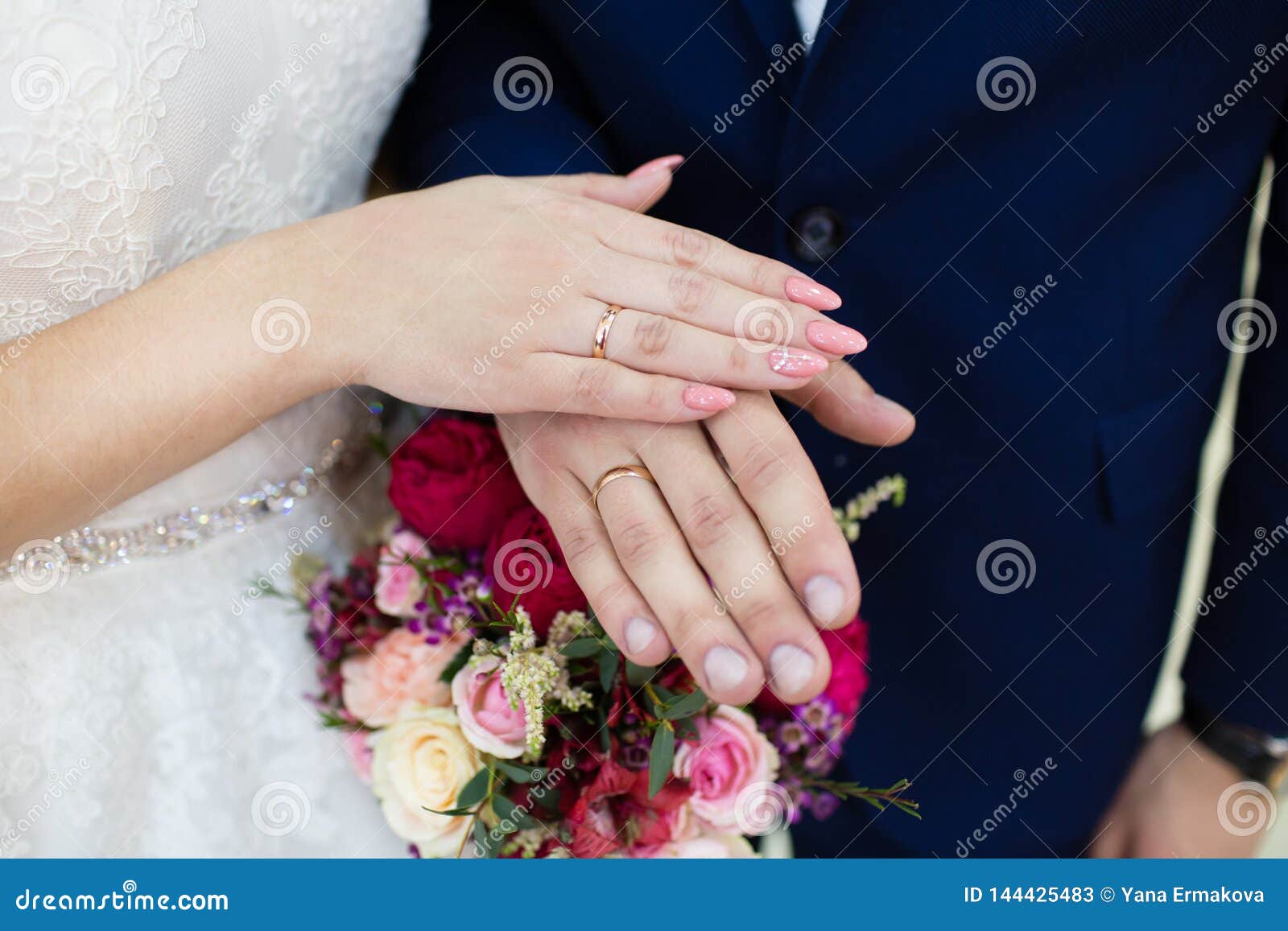 Wedding Couple Hands with Wedding Rings Stock Image - Image of groom ...