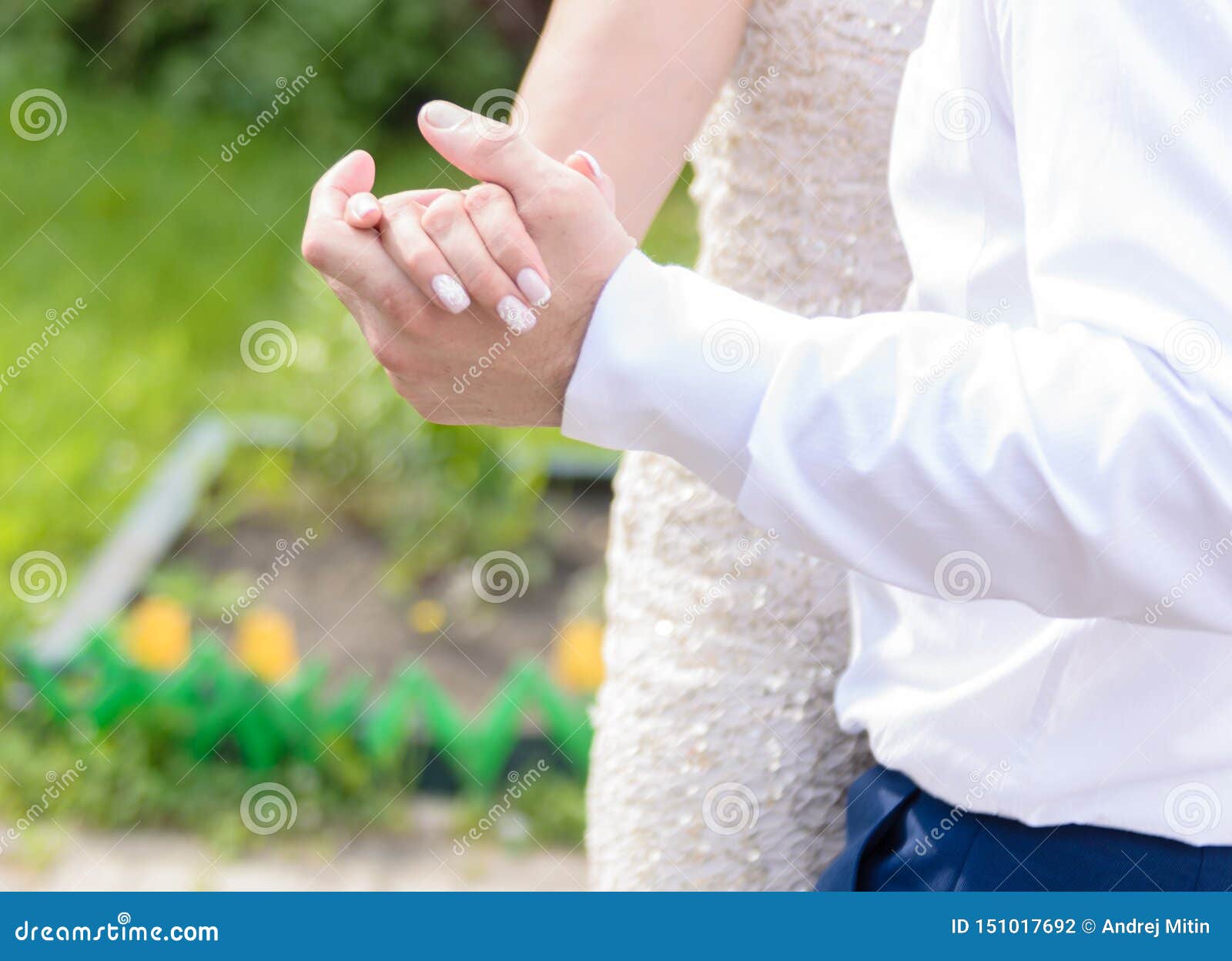 Wedding Couple Holds Hands while Dancing. Stock Photo - Image of ...