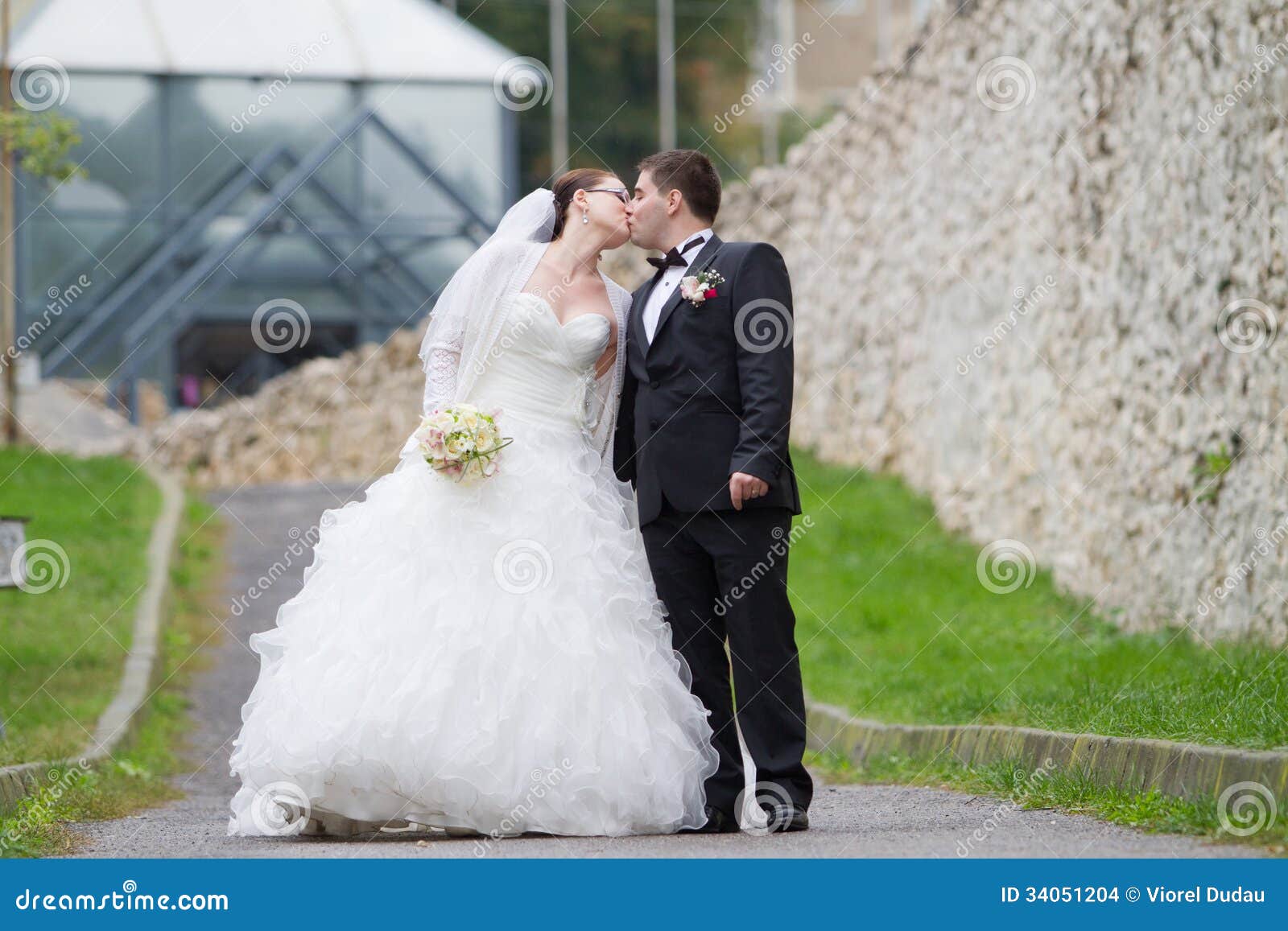 Wedding couple kissing stock photo. Image of fashion - 34051204