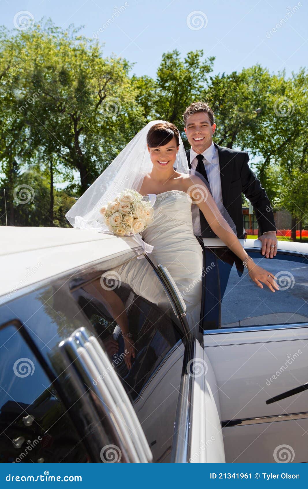 Wedding Couple with Limousine Stock Image - Image of handsome, female ...