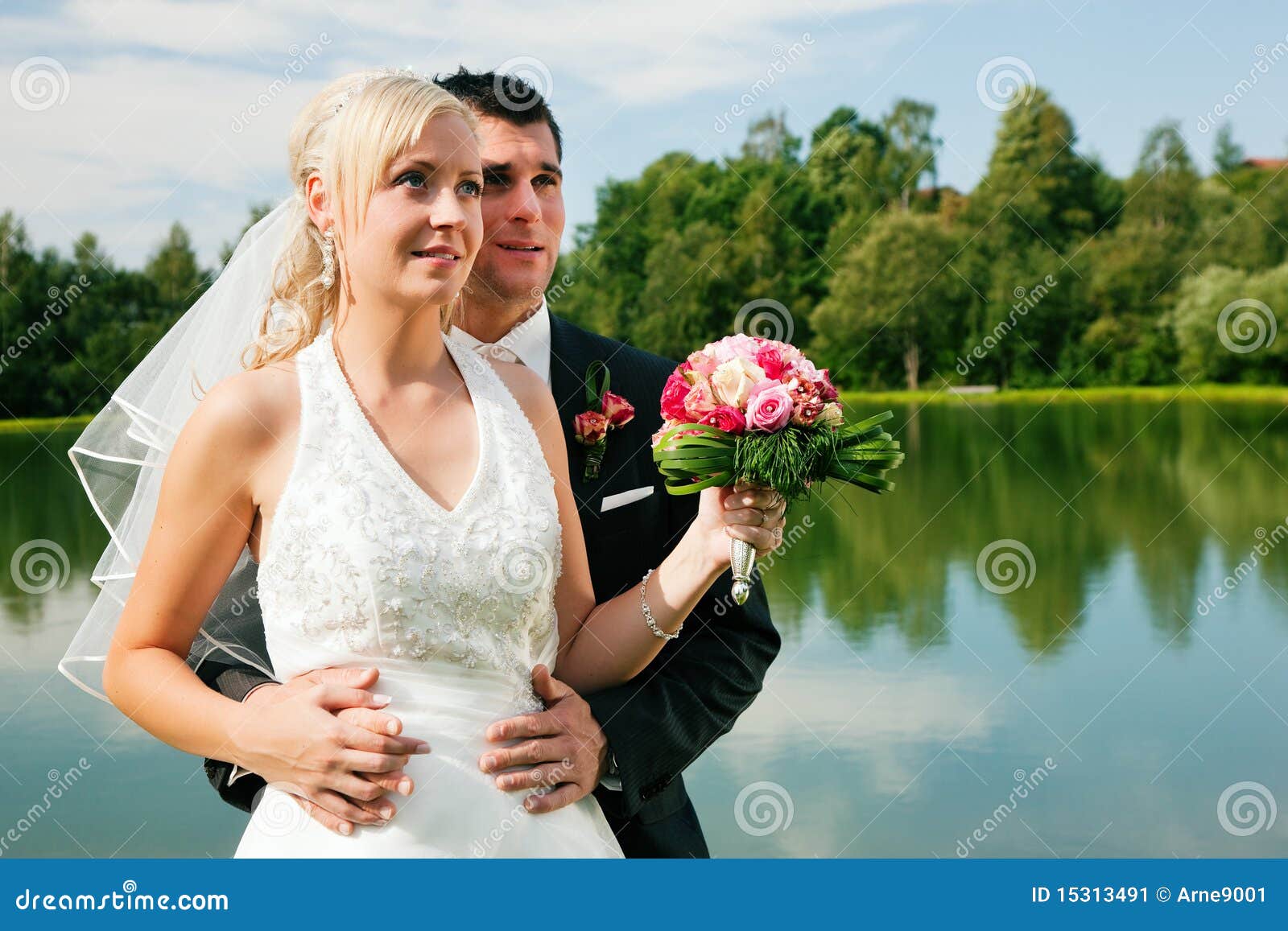 Wedding Couple Looking into Future Stock Image - Image of looking ...