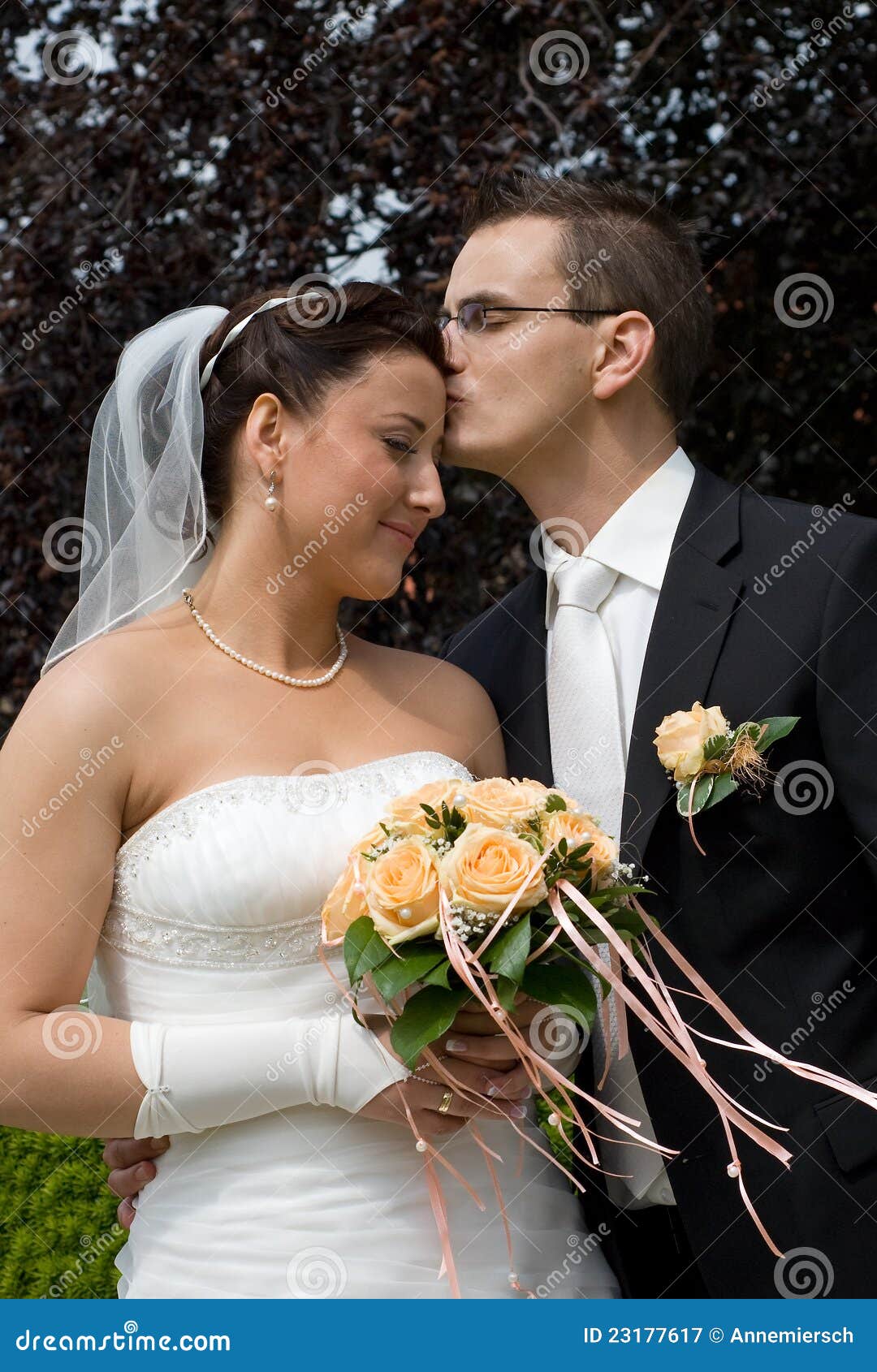 Wedding Couple, Man Kiss Brides Head Stock Image - Image of female ...