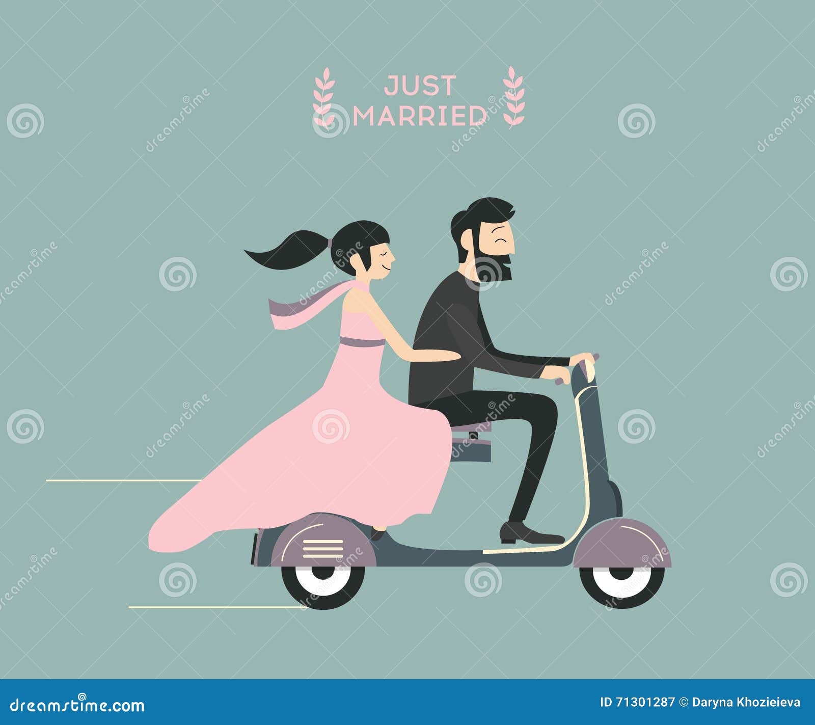 Wedding Couple On Motorcycle Stock Vector Illustration Of Husband