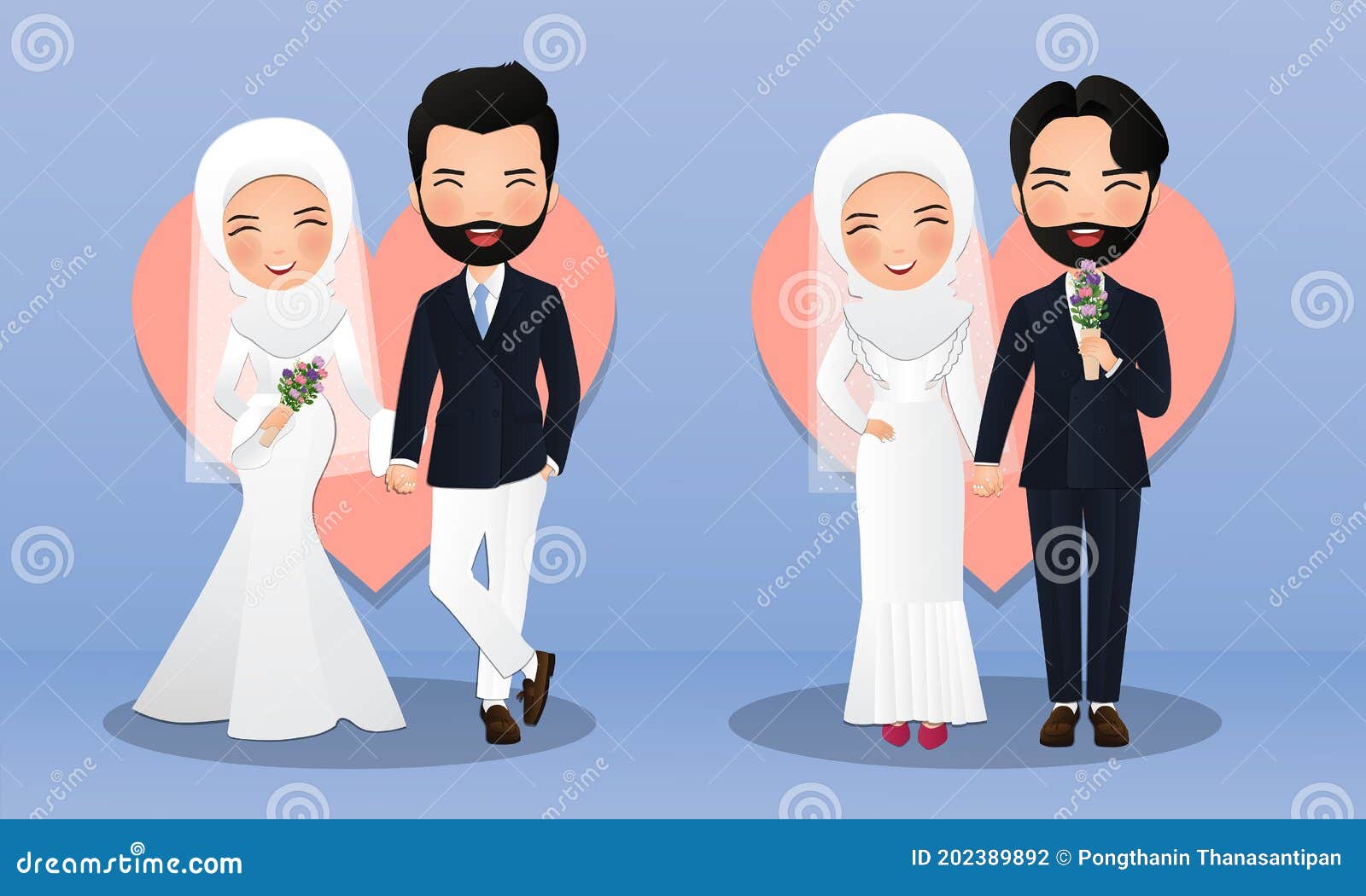 Set of Characters Cute Muslim Bride and Groom.Wedding Invitations Card ...