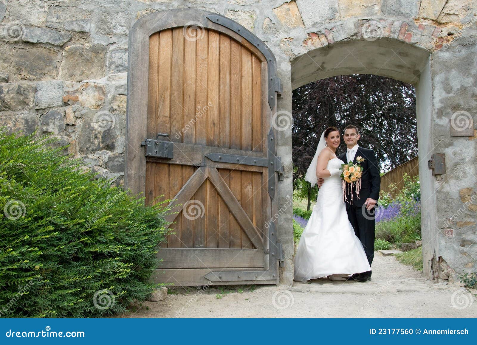 Wedding couple open gate stock photo. Image of dress - 23177560