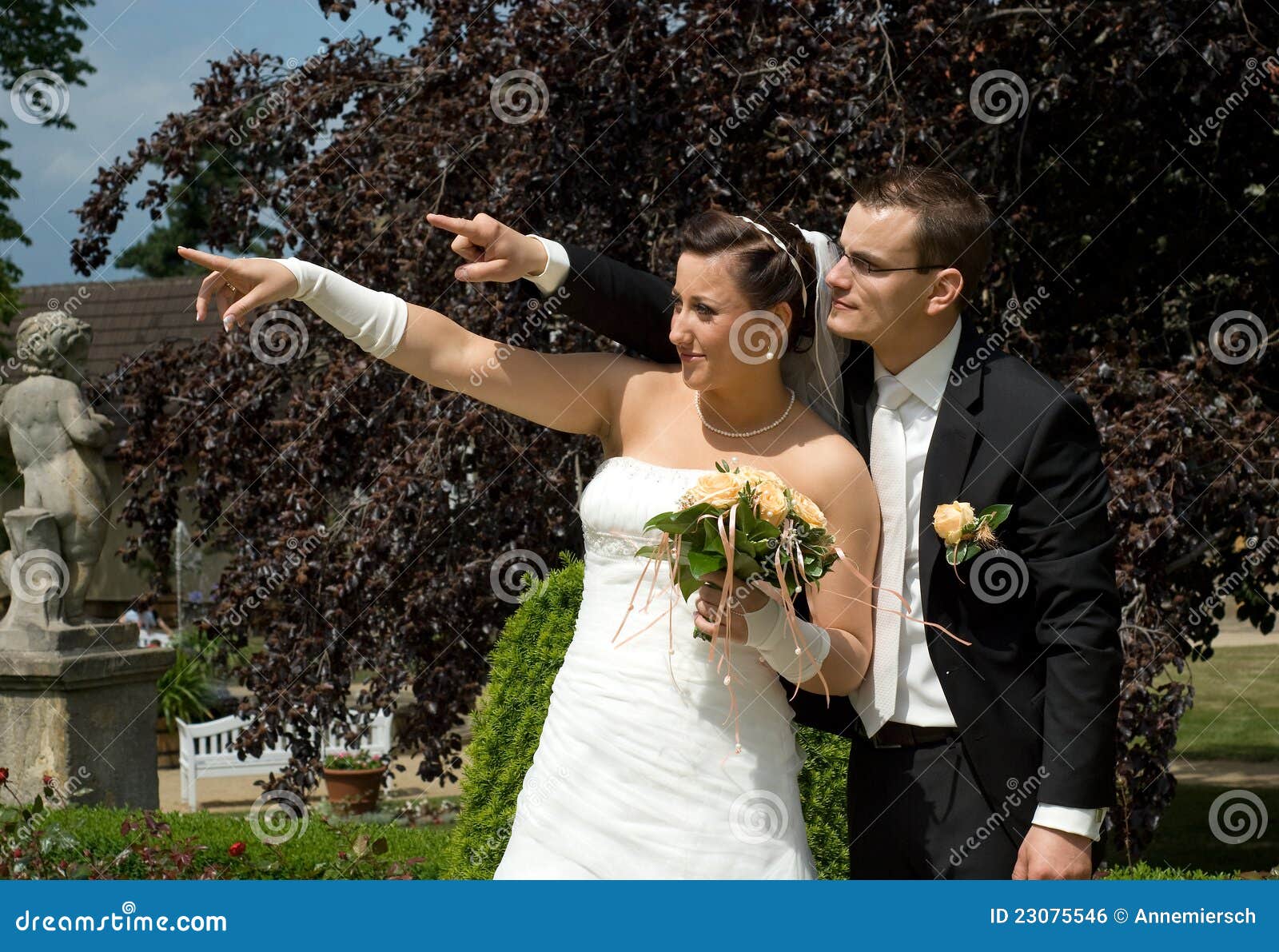 Wedding Couple Point with Arms Stock Photo - Image of human, bride ...