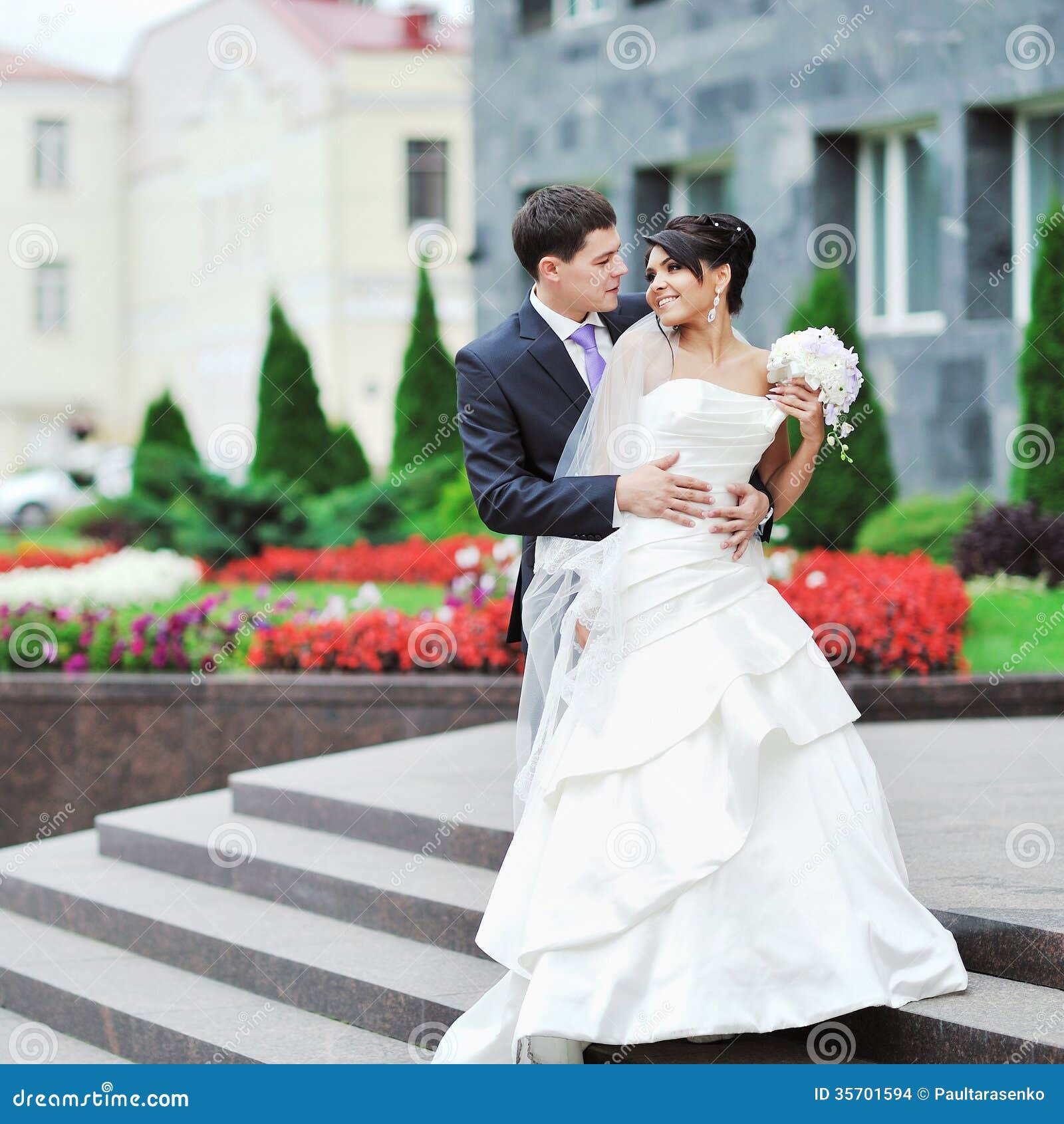 Wedding Couple Posing in an Old Town Stock Photo - Image of bridal ...