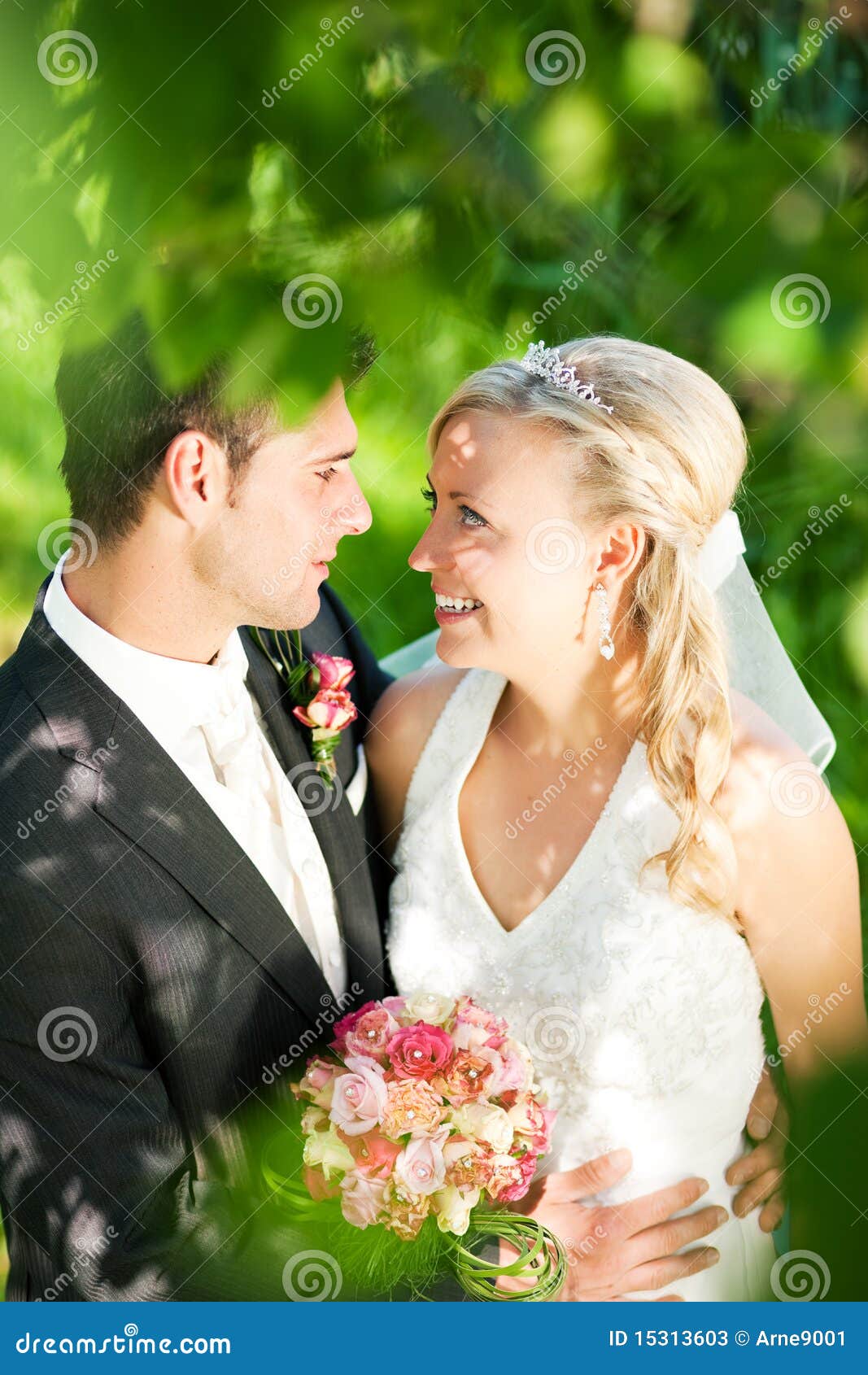 Wedding Couple in Romantic Setting Stock Image - Image of smiling ...