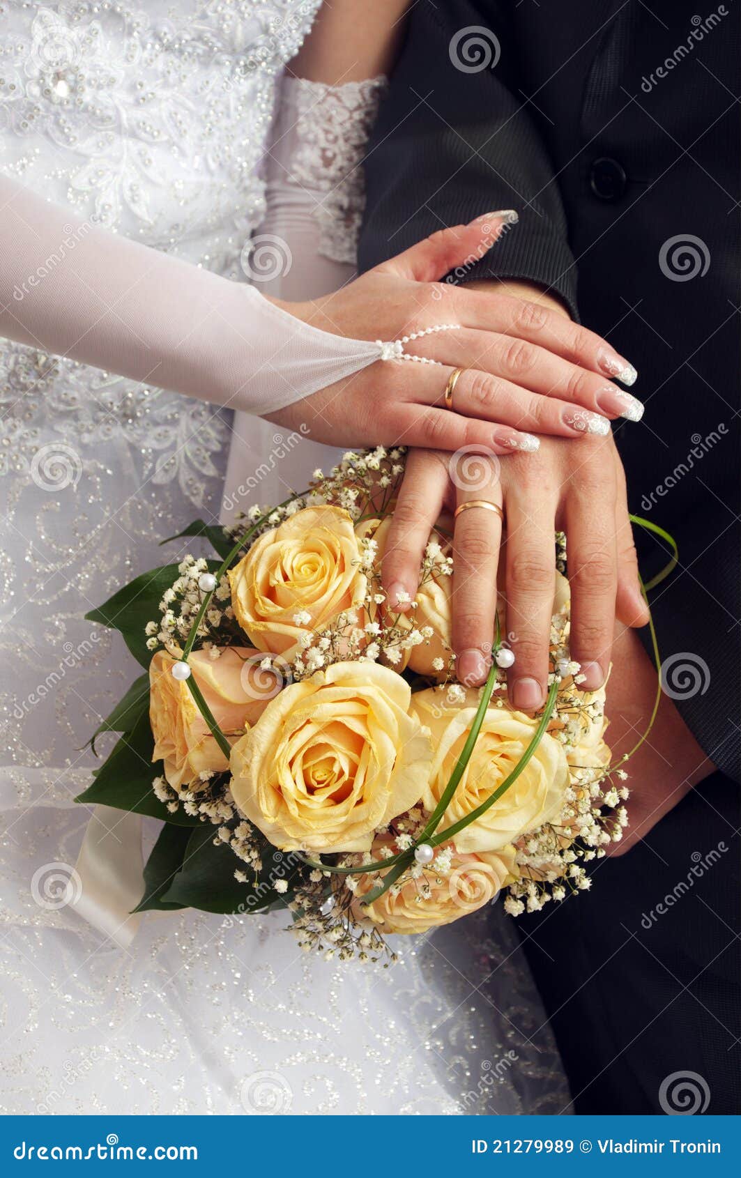 Wedding Couple Showing Rings Stock Image - Image of bouquet, rings ...
