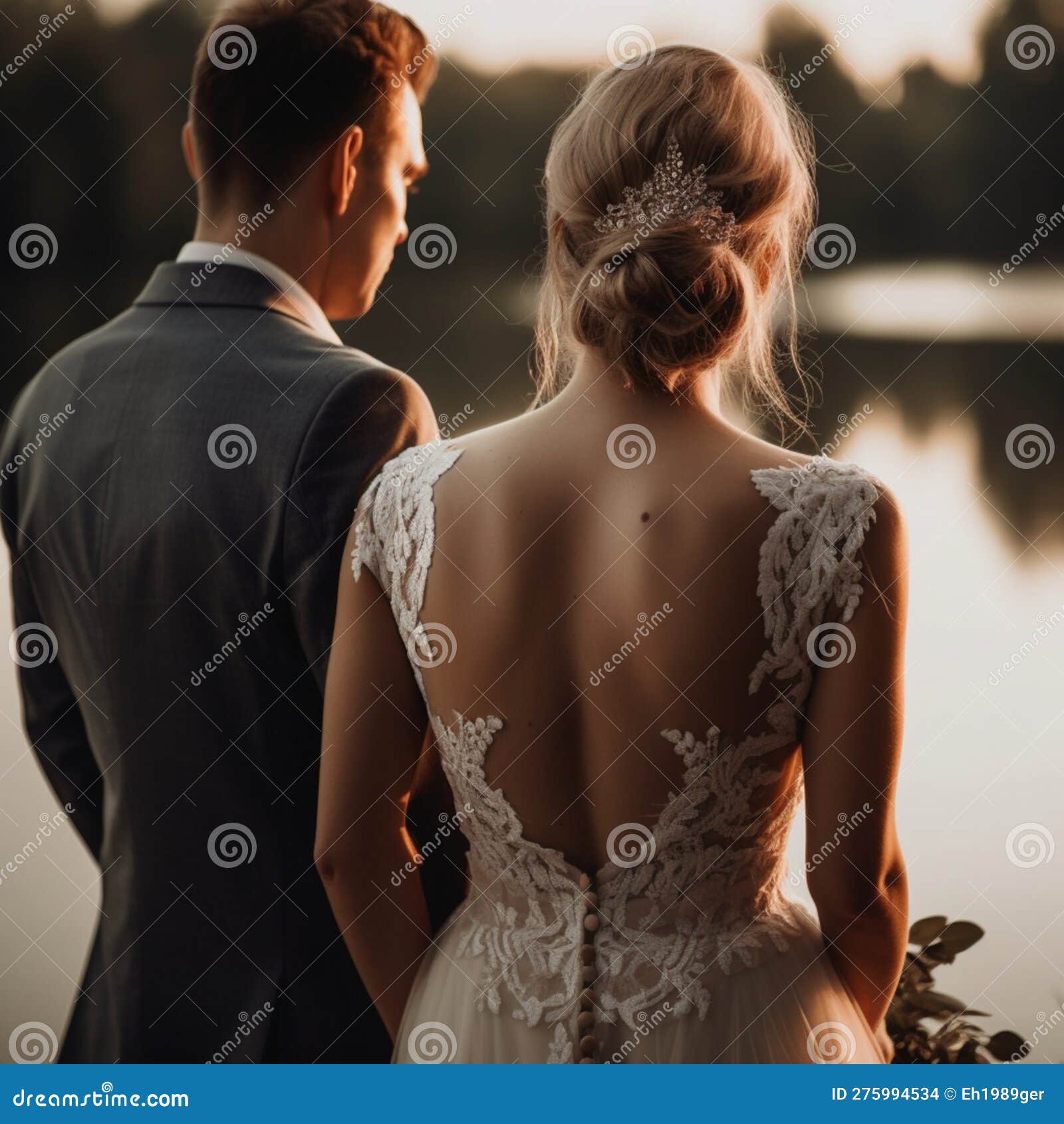 A Wedding Couple Shown from the Backside Stock Illustration ...
