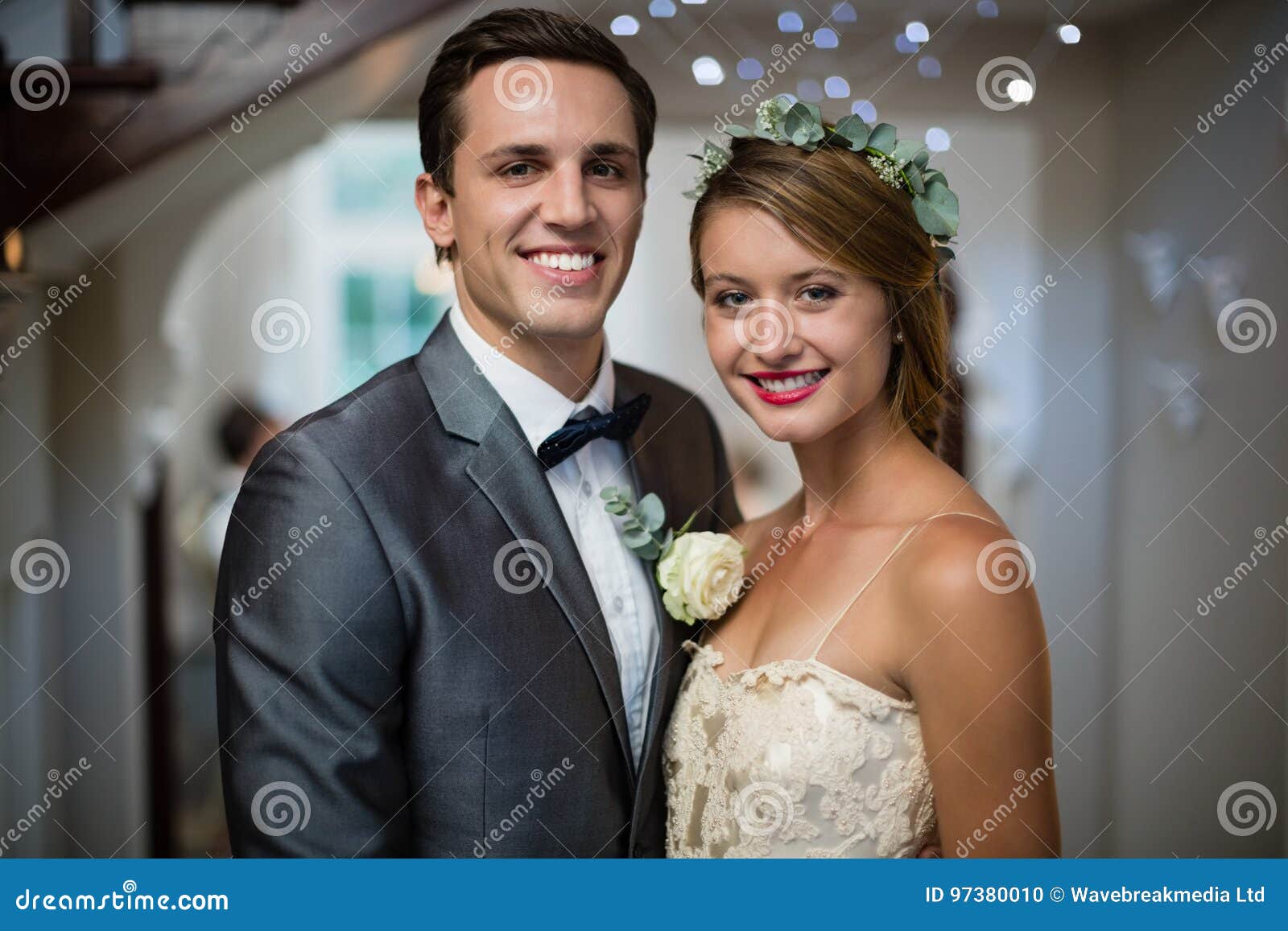 Wedding Couple Standing Together in Hall Stock Photo - Image of ...