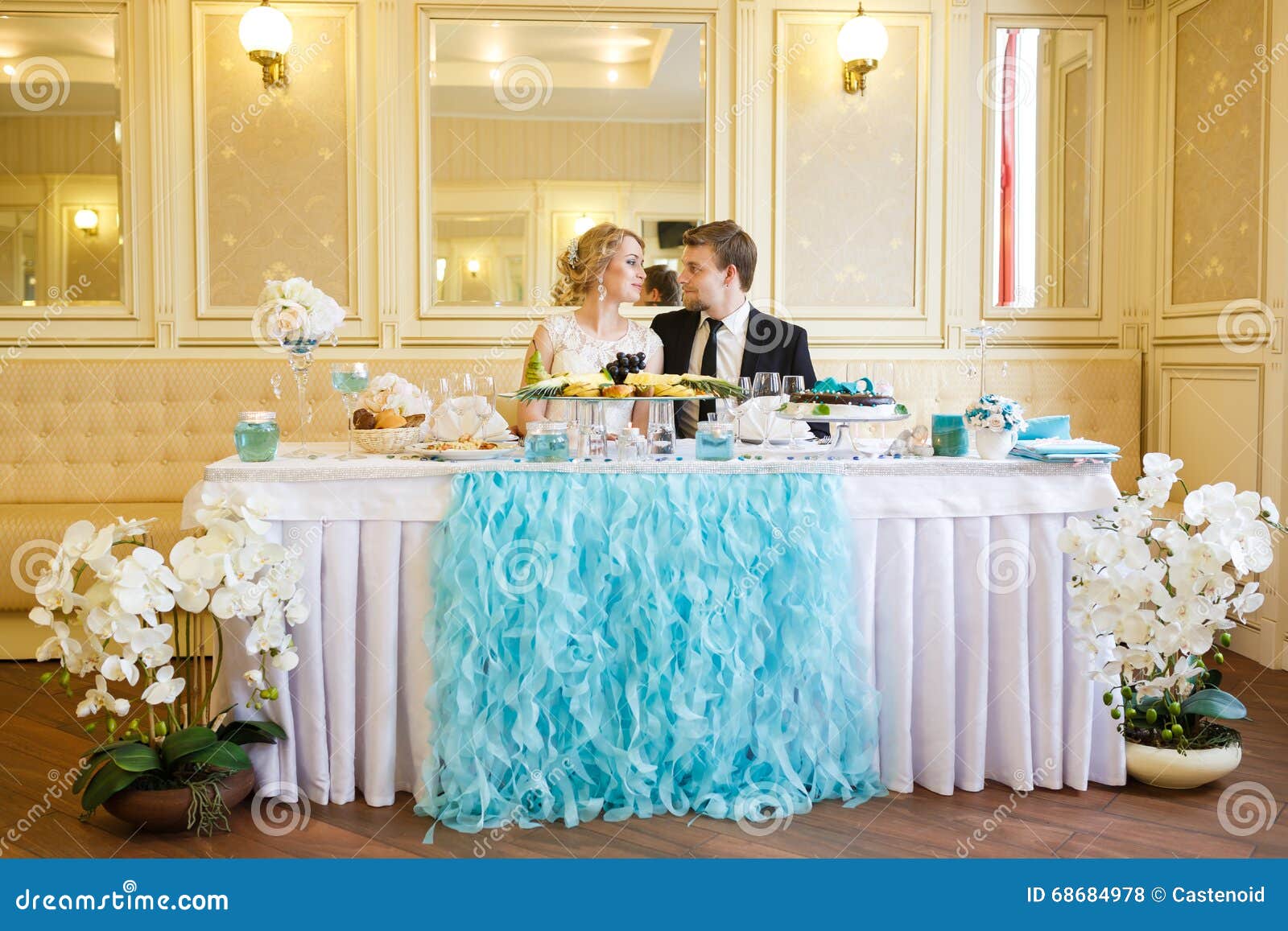 Wedding Couple at the Table Stock Photo - Image of cheerful, adult ...