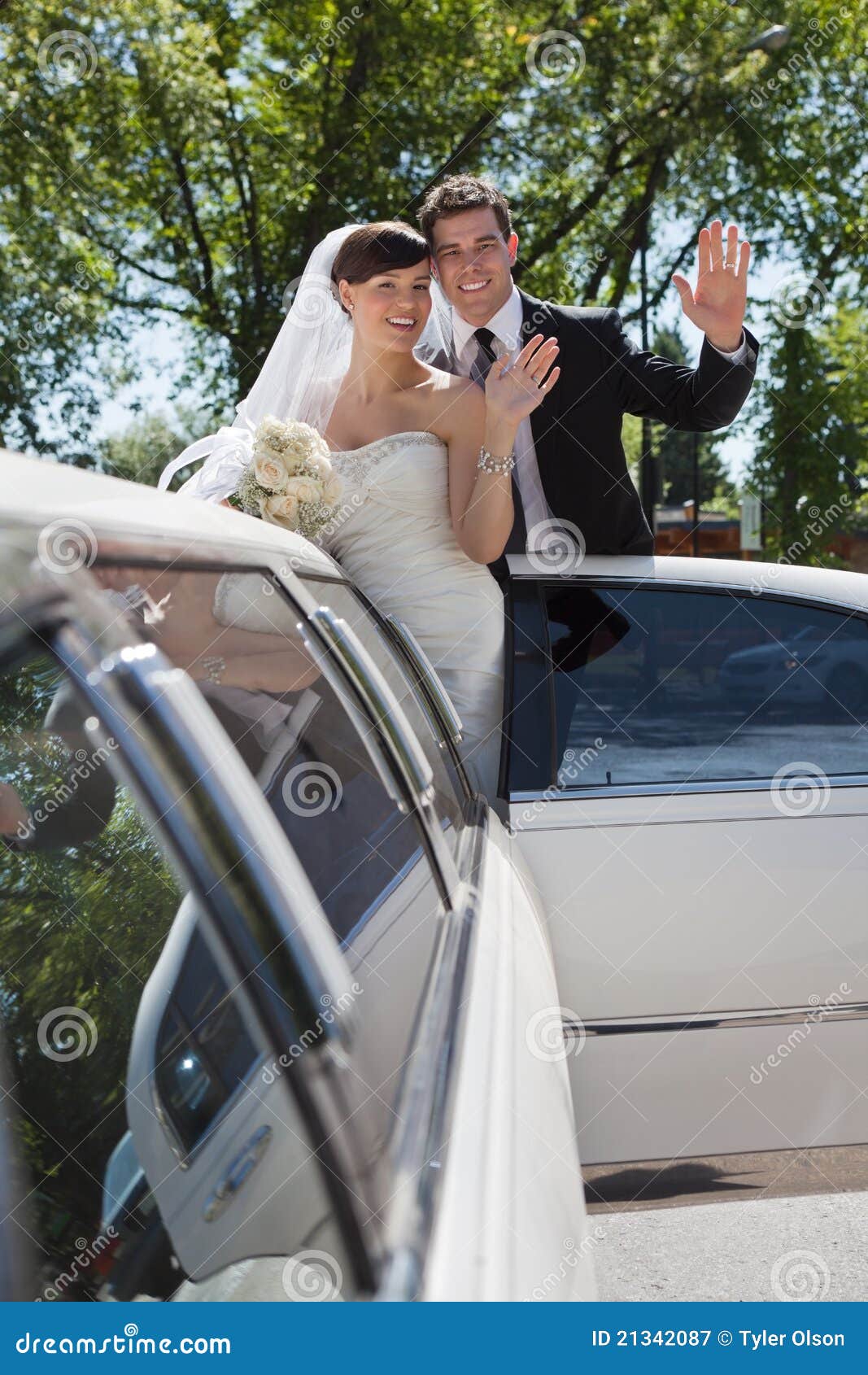Wedding Couple Waving stock image. Image of adult, happy - 21342087