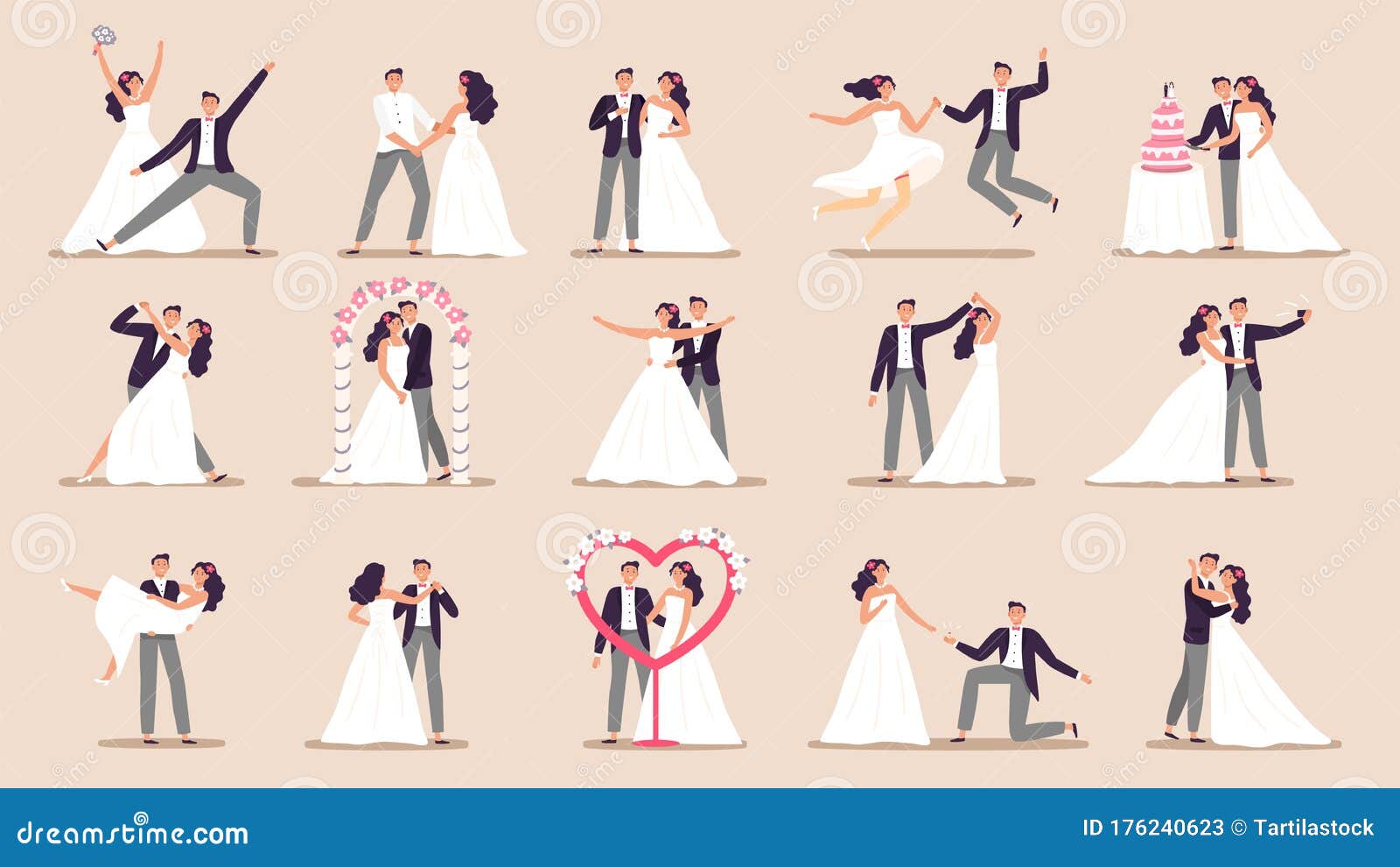 Wedding Couples Bride In Wedding Dress Just Married Couple And