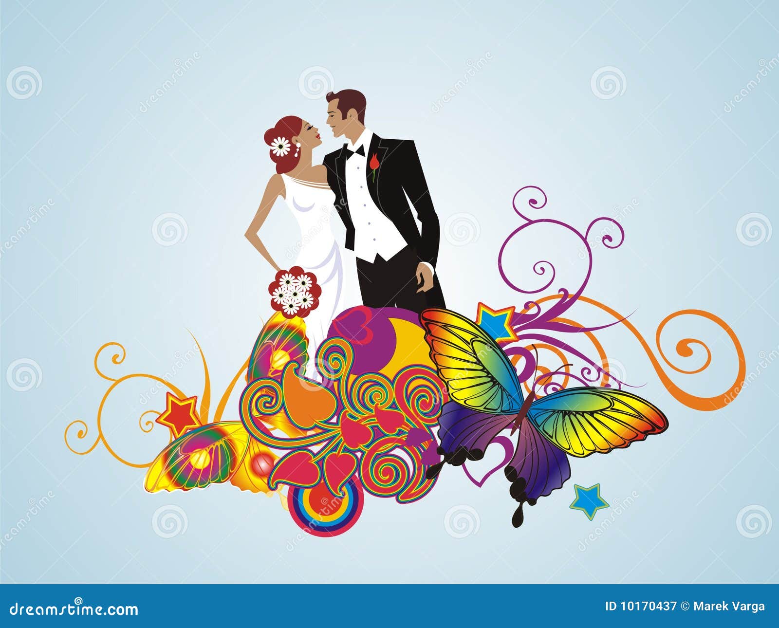 Wedding Creative Floral Couple Card Stock Vector - Illustration of ...