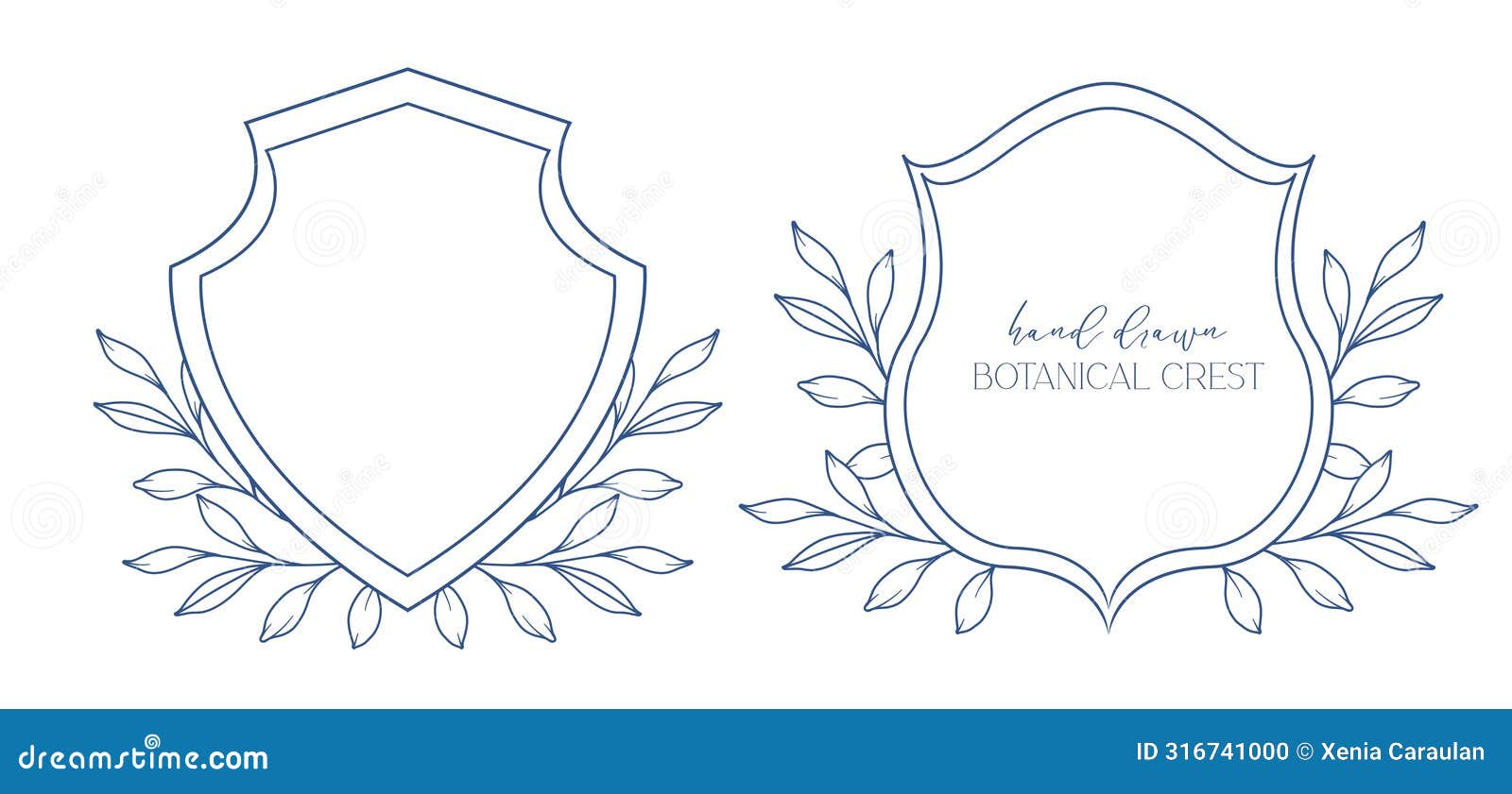 Wedding Crest Floral Line Art Design. Botanical Crest Line Drawing ...