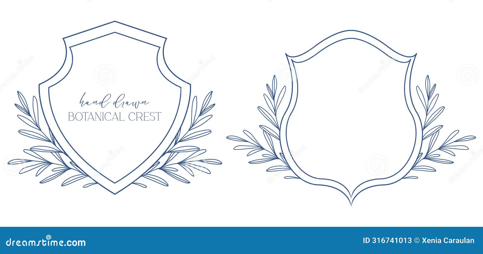 Wedding Crest Floral Line Art Design. Botanical Crest Line Drawing ...