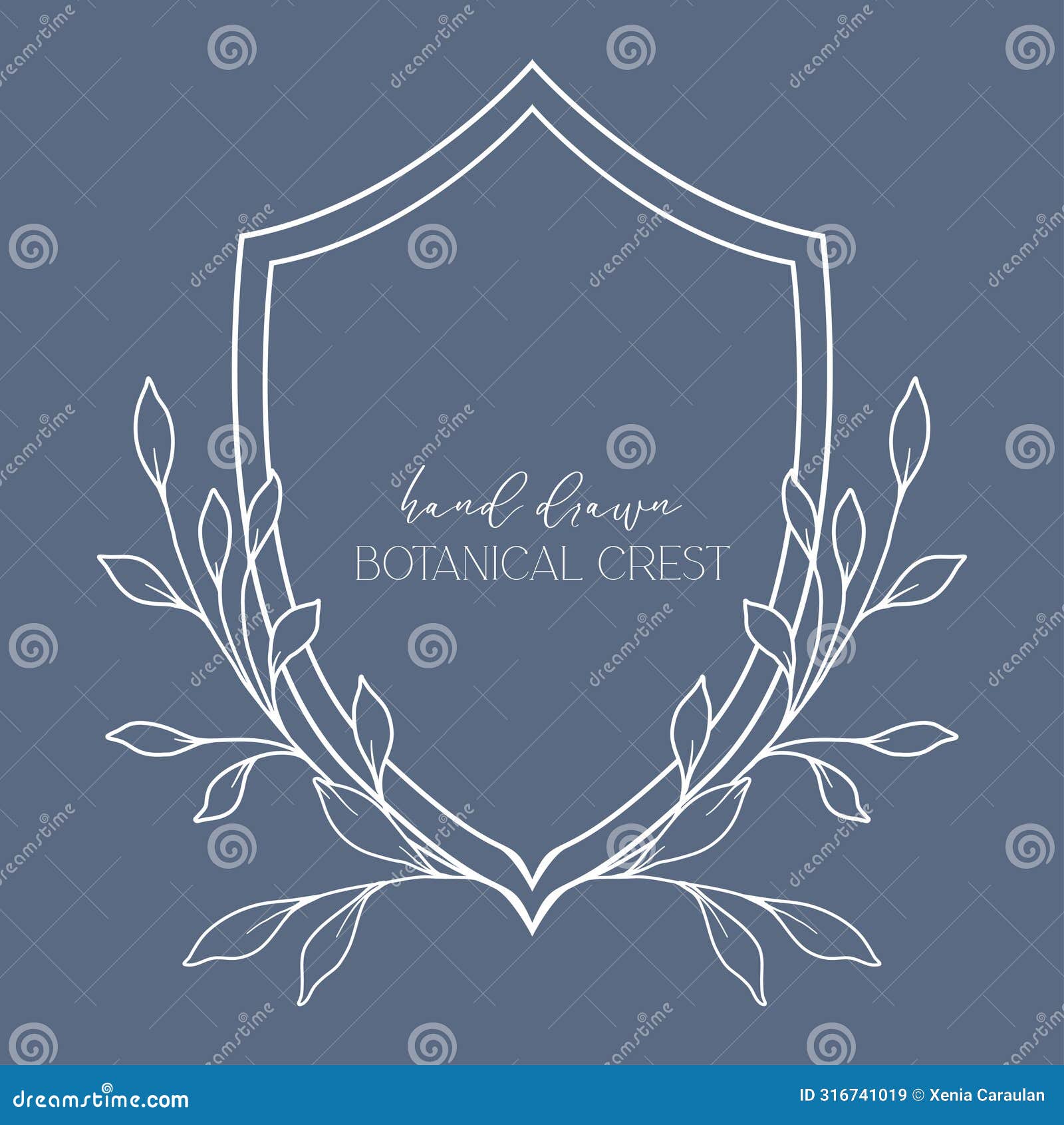 Wedding Crest Floral Line Art Design. Botanical Crest Line Drawing ...