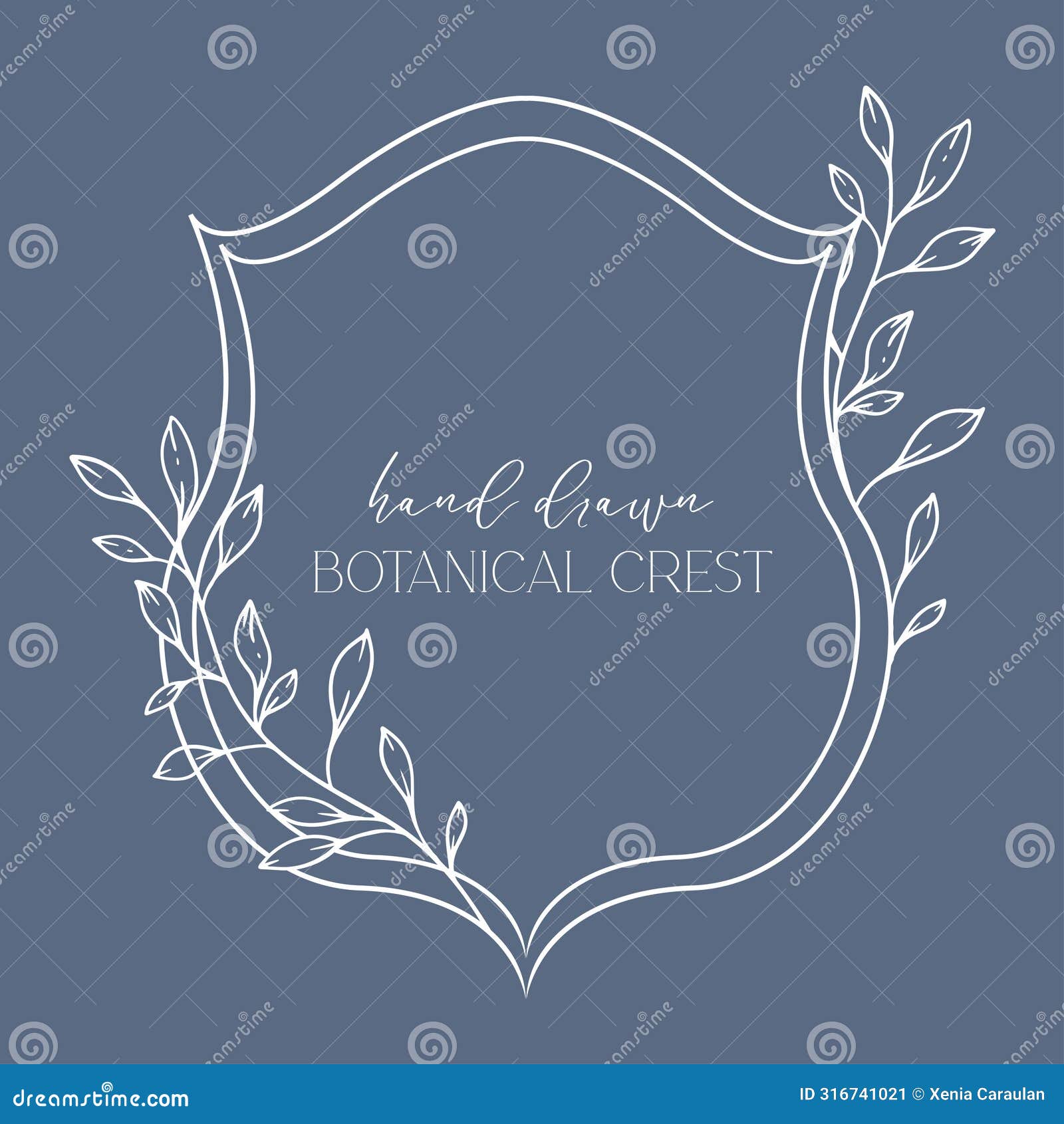Wedding Crest Floral Line Art Design. Botanical Crest Line Drawing ...