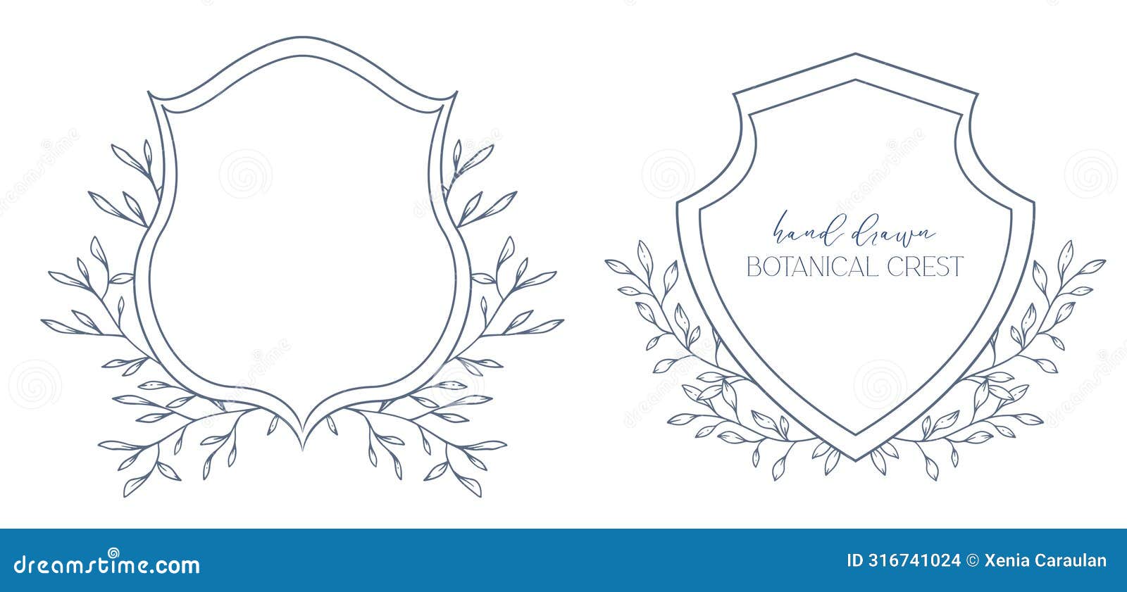 Wedding Crest Floral Line Art Design. Botanical Crest Line Drawing ...