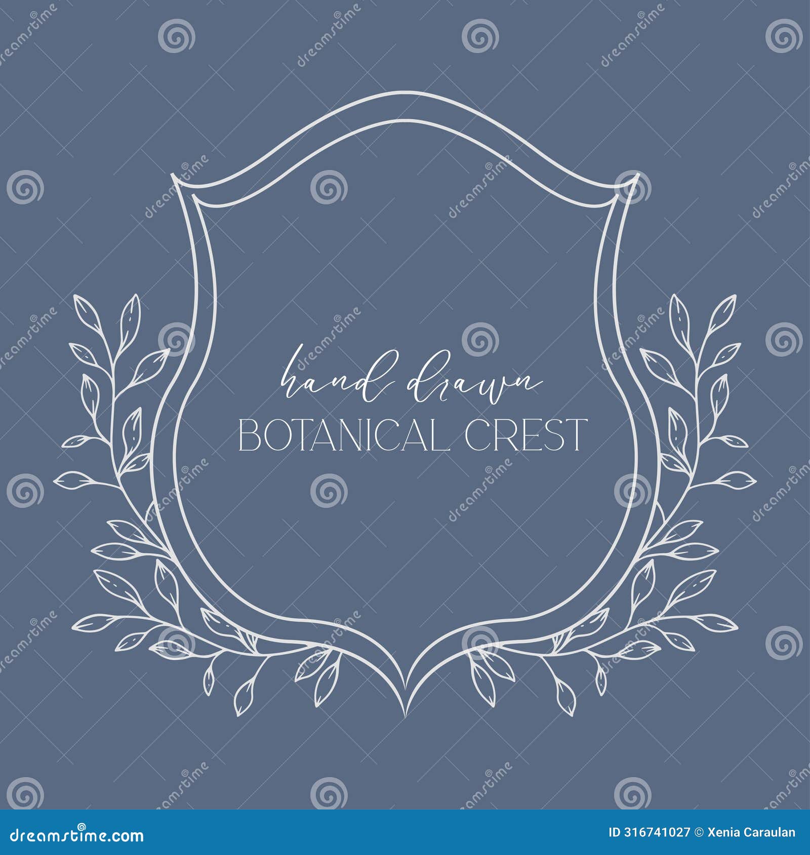 Wedding Crest Floral Line Art Design. Botanical Crest Line Drawing ...