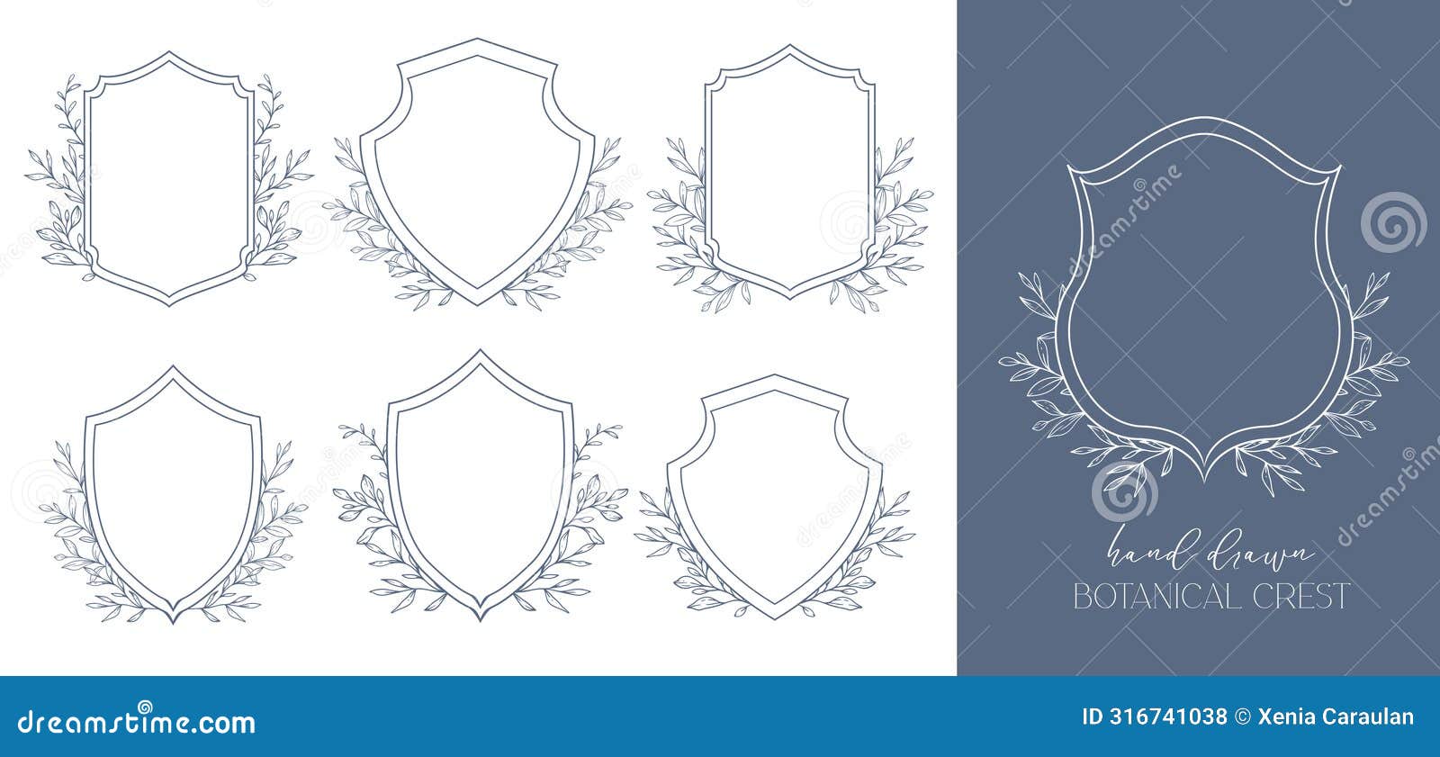 Wedding Crest Floral Line Art Design. Botanical Crest Line Drawing ...