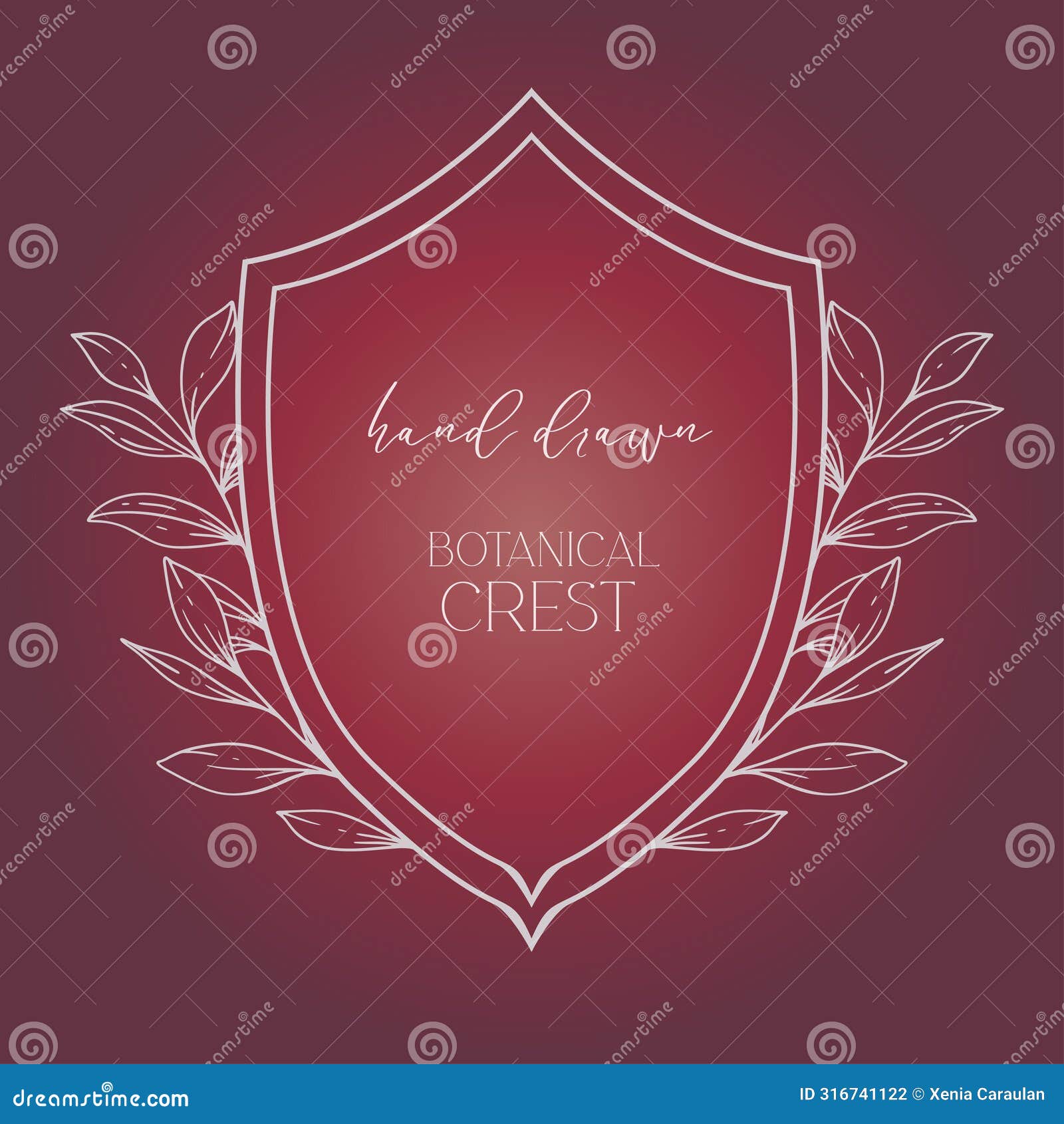 Wedding Crest Floral Line Art Design. Botanical Crest Line Drawing ...