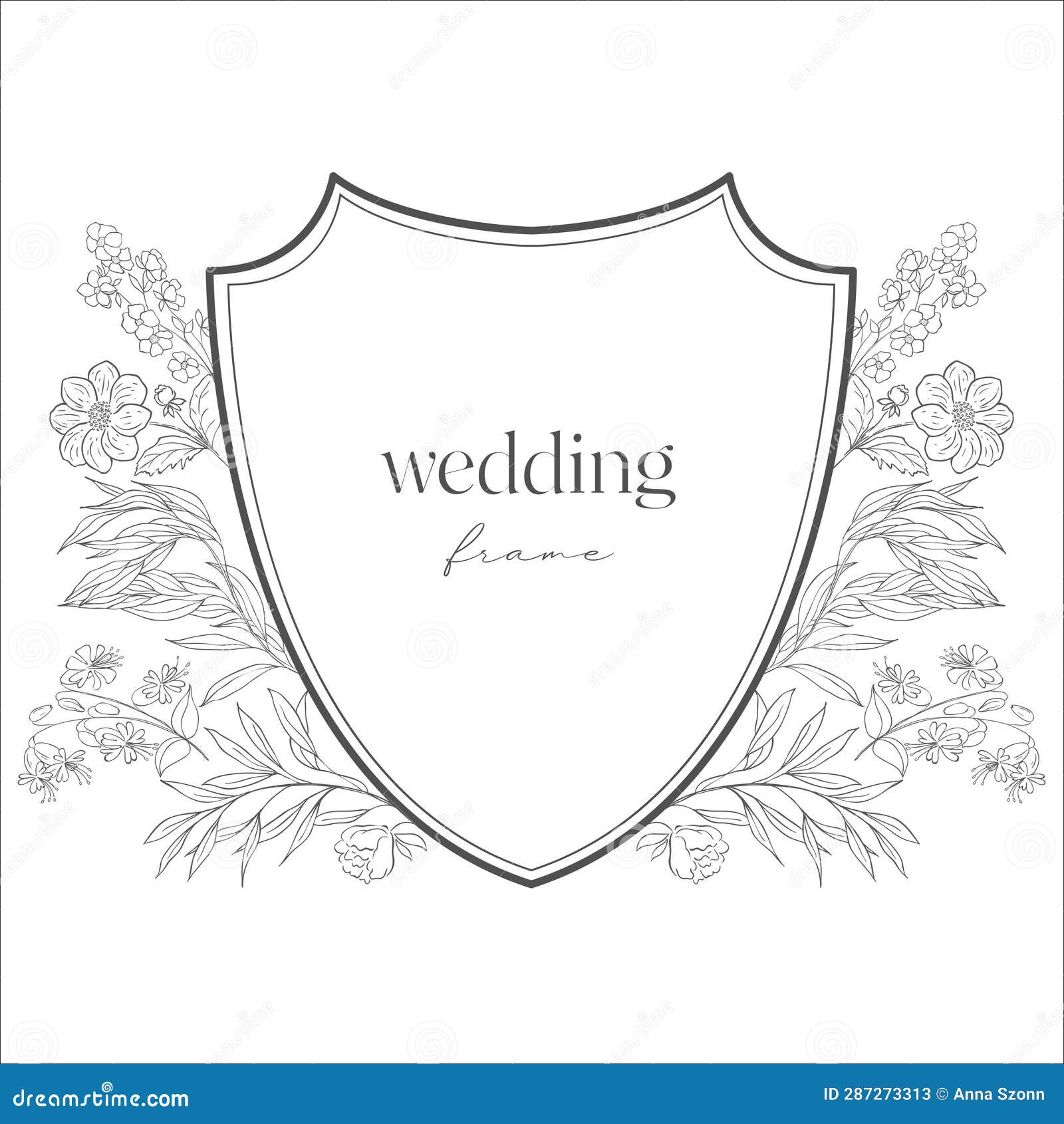 Wedding Crest with Flowers on the White Background. Line Art ...