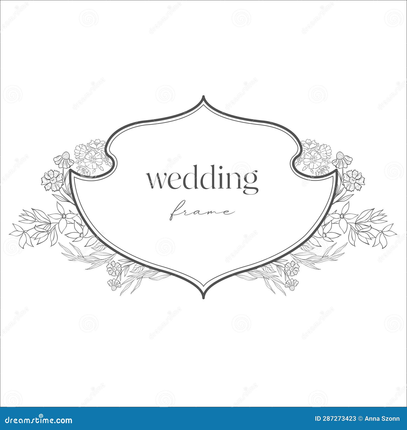 Wedding Crest with Flowers on the White Background. Line Art ...