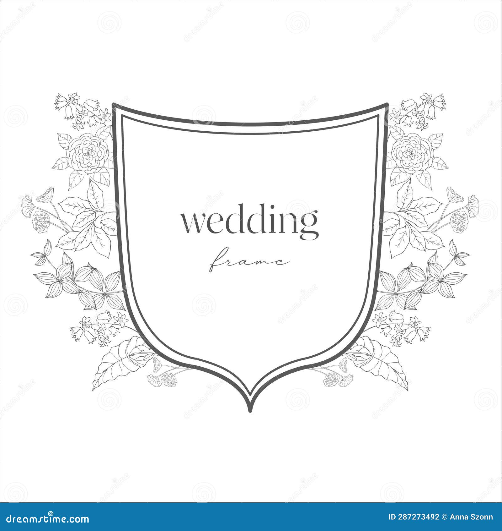 Wedding Crest with Flowers on the White Background. Line Art ...