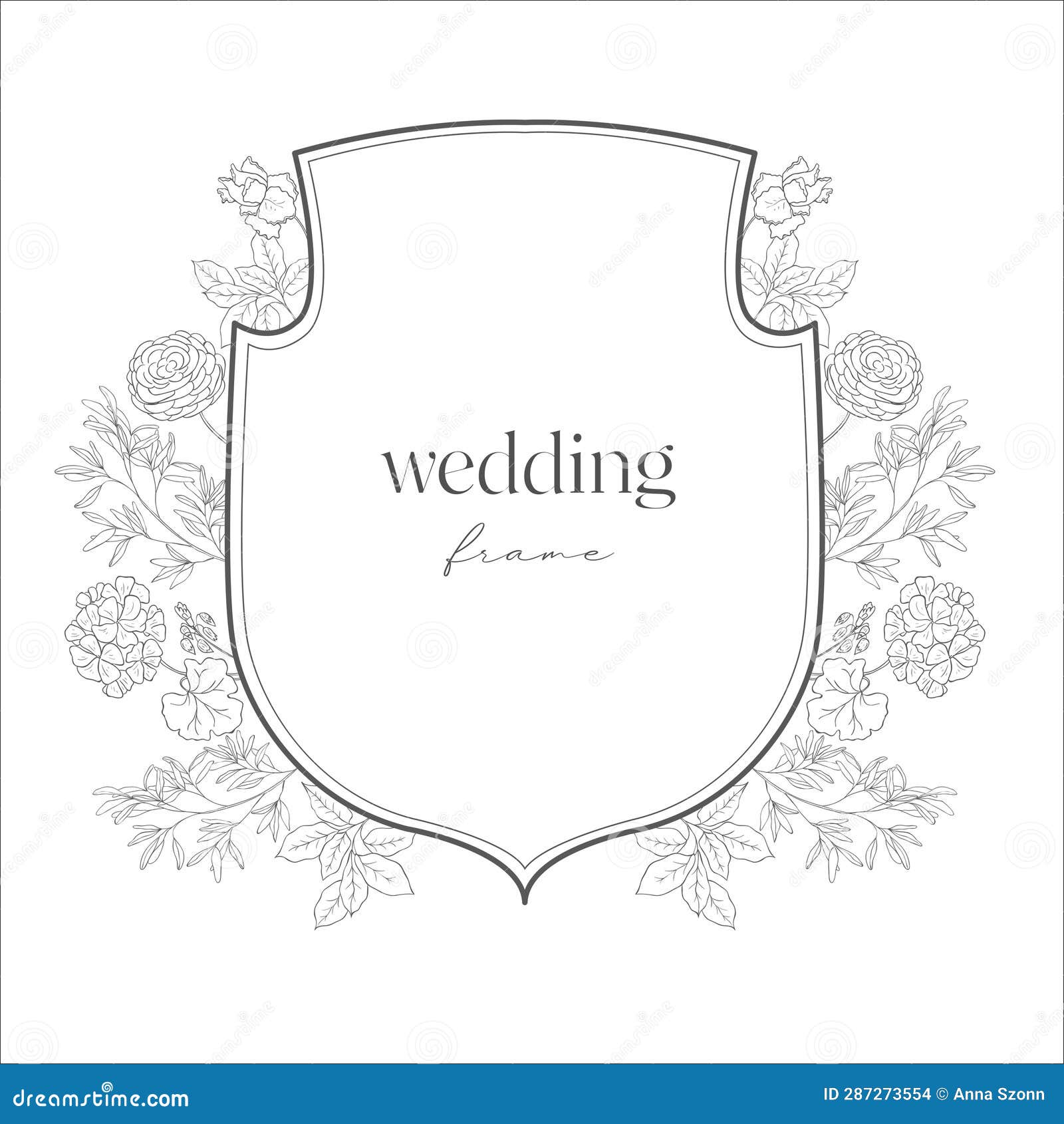 Wedding Crest with Flowers on the White Background. Line Art ...