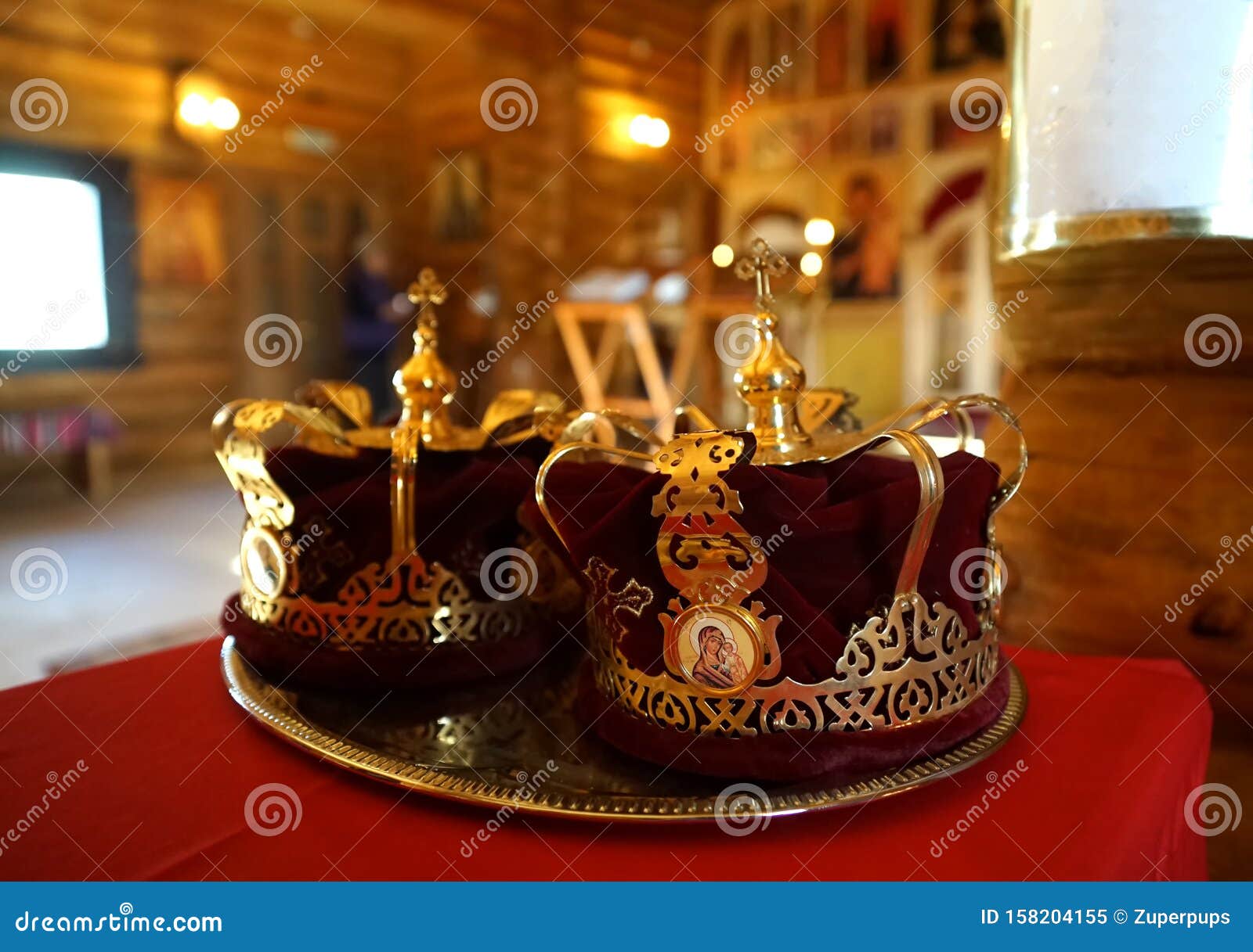 Wedding Crowns, on the Table Stock Image - Image of groom, bride: 158204155