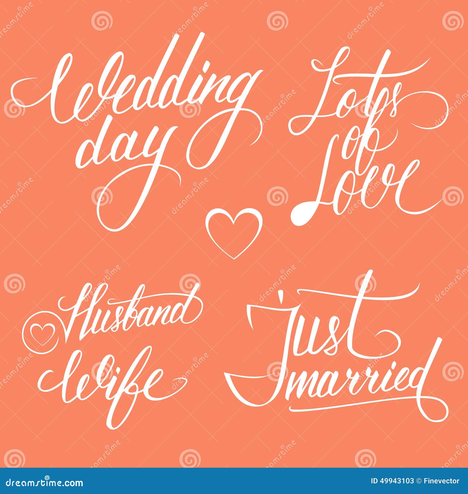 Wedding Day Typography Elements on Red Background. Stock Vector ...