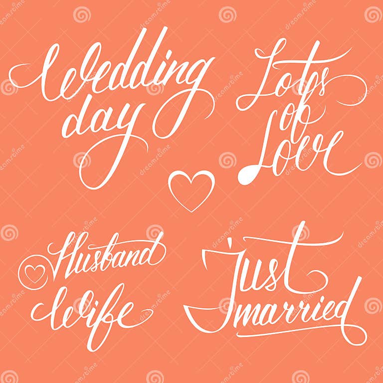 Wedding Day Typography Elements on Red Background. Stock Vector ...