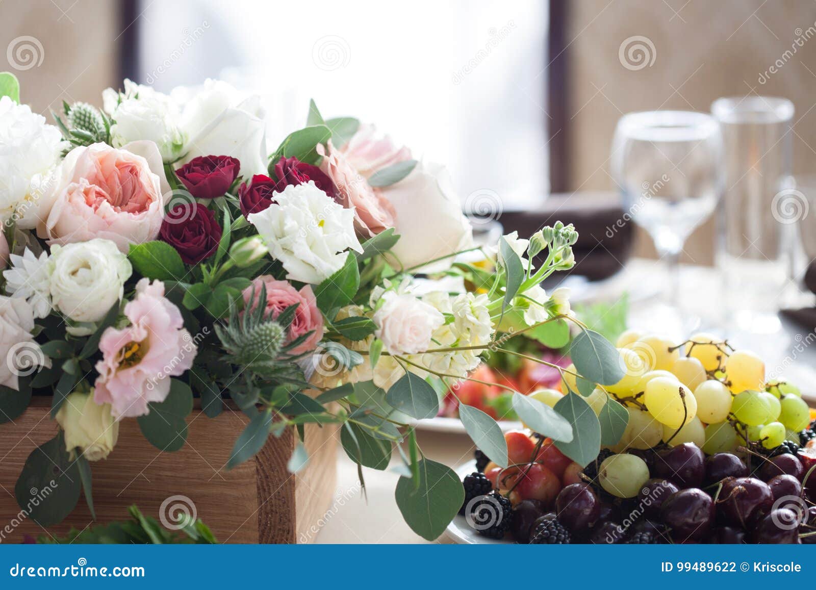 Wedding Decor. Flowers in the Restaurant, Food on the Table Stock Photo ...