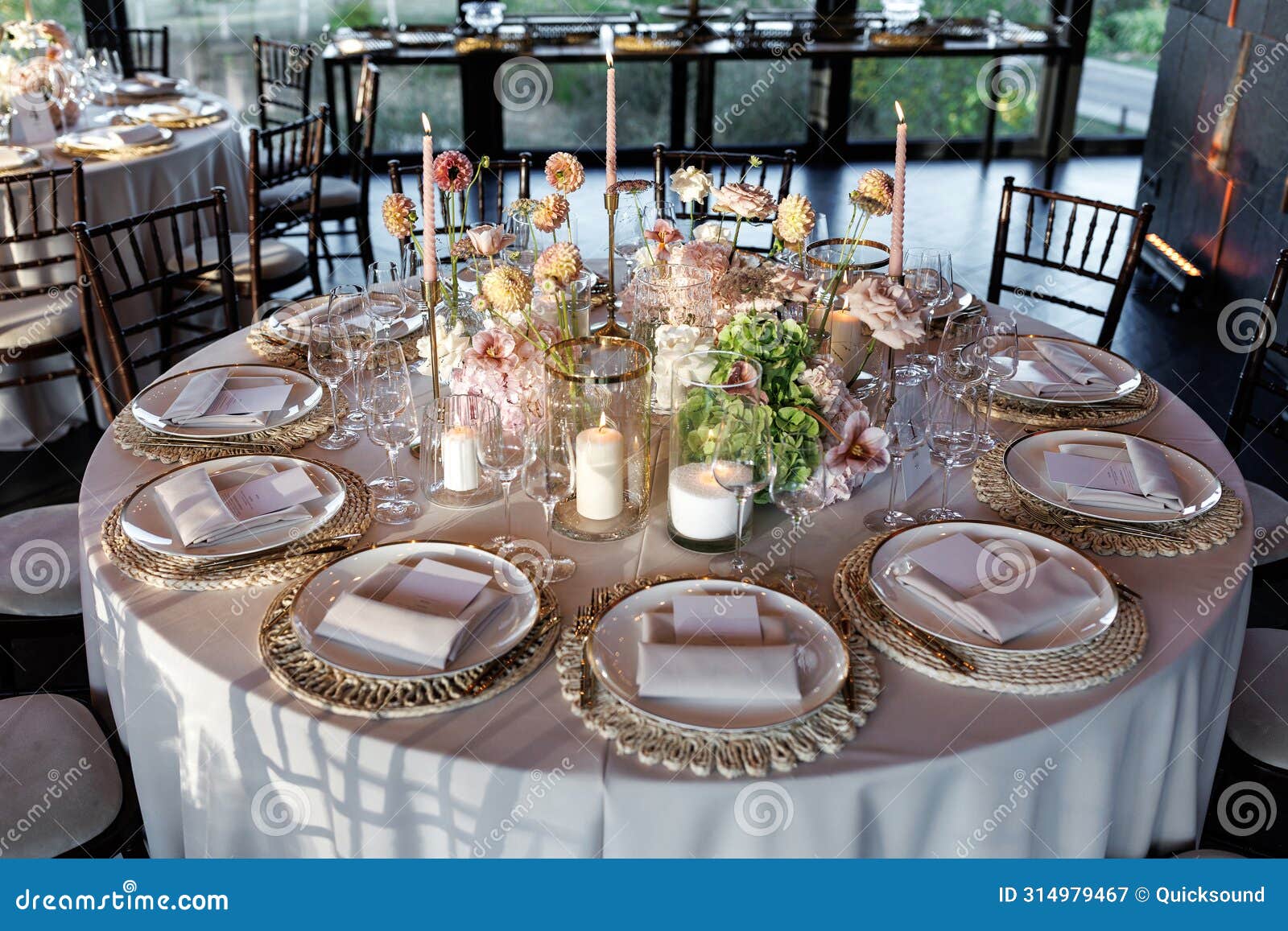 Round table setting stock image. Image of serving, restaurant - 314979467