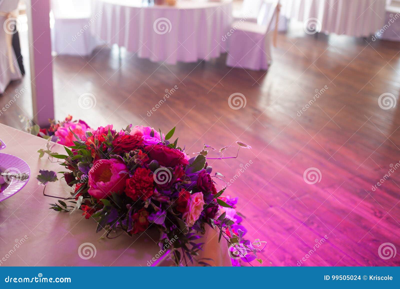 Wedding Decor. Red Flowers in the Restaurant, Table Setting Stock Photo ...