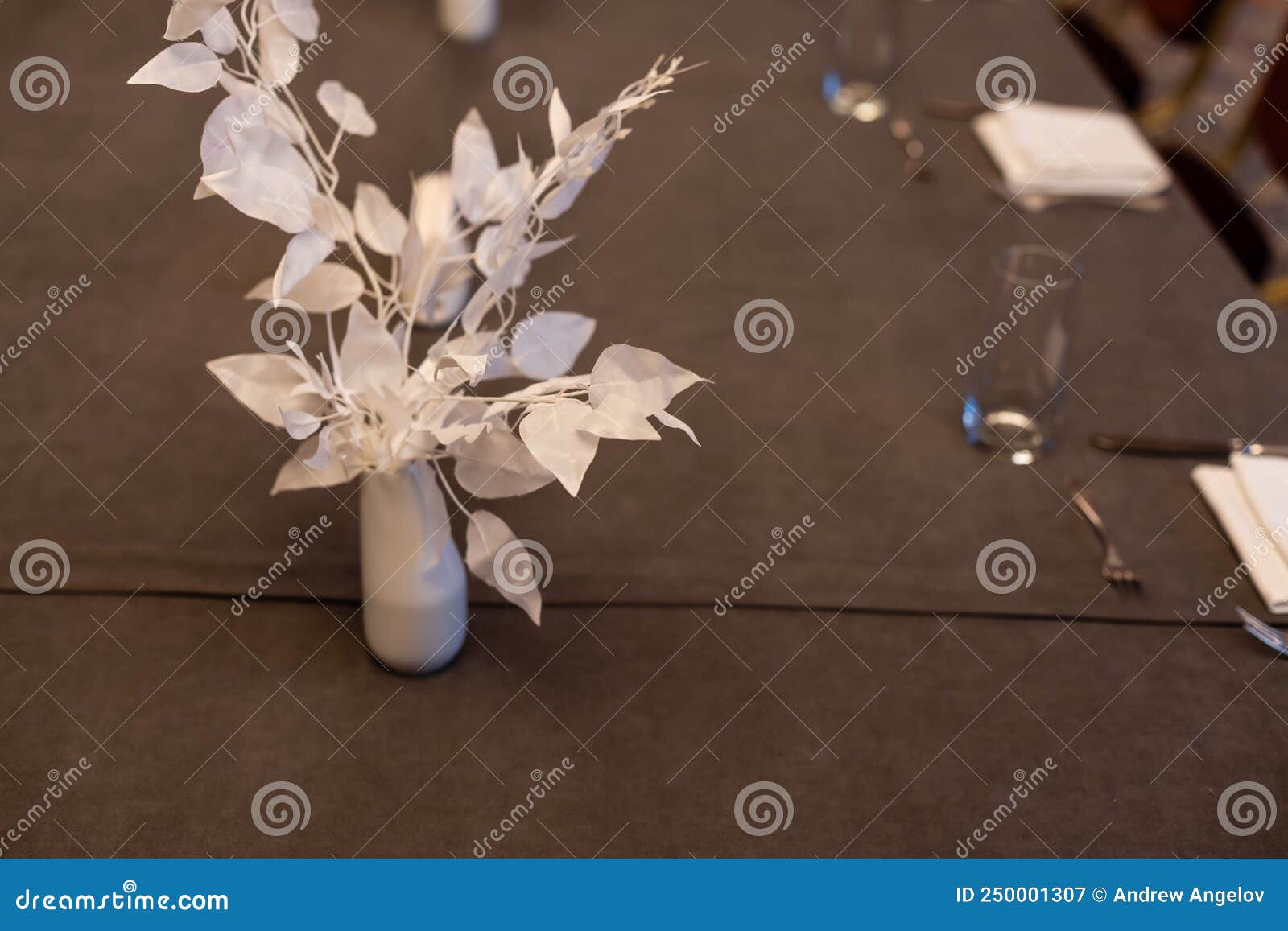 Wedding Decor. White Paper Flowers on a Set Table Stock Image - Image ...