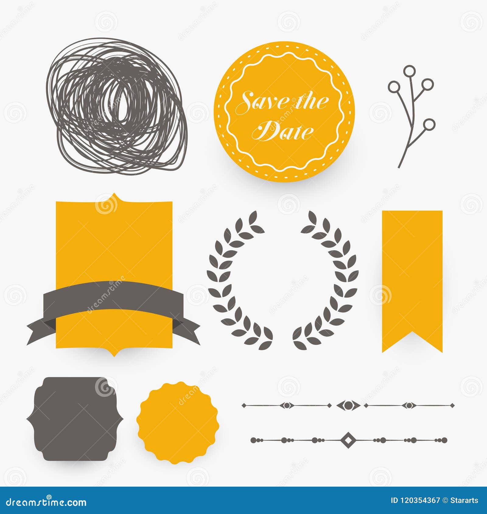 Wedding Decoration Design Elements in Yellow Theme Stock Vector ...
