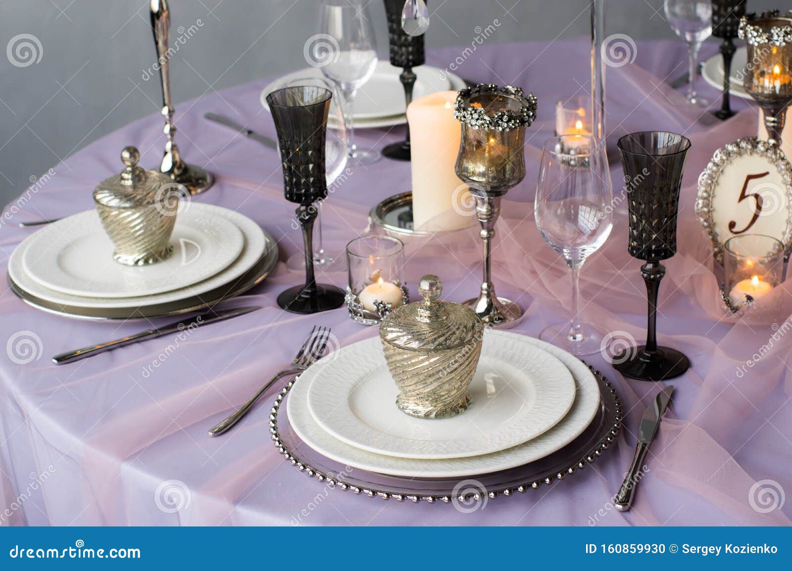 Wedding Decoration for Table Number Five Stock Photo - Image of glasses ...