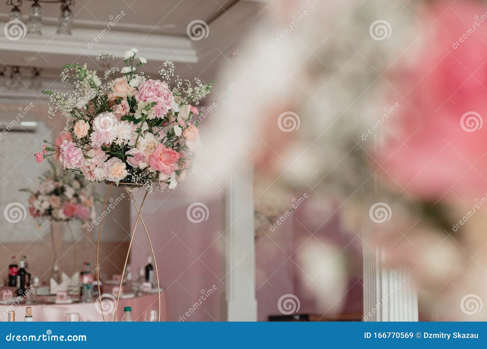 Banquet Hall Decorated with Flowers Stock Image - Image of arrangement ...