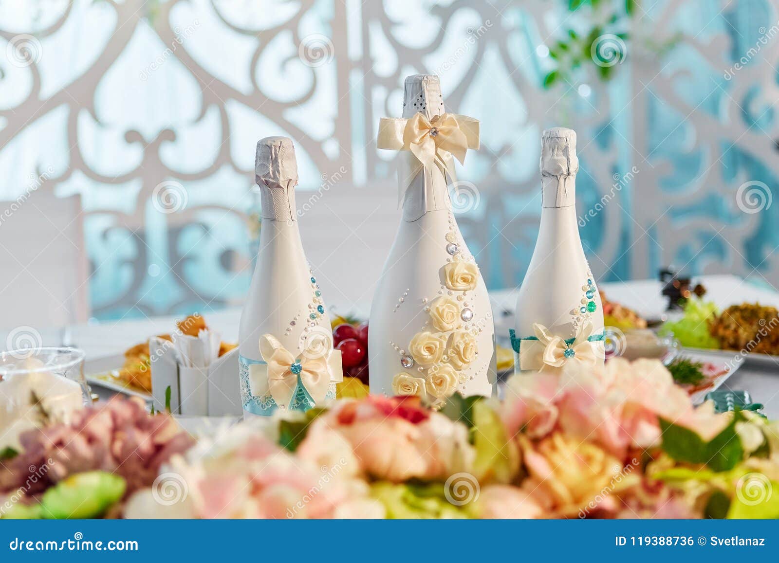 Wedding Decorations and Champagne Bottles Decoration for Wedding Stock ...